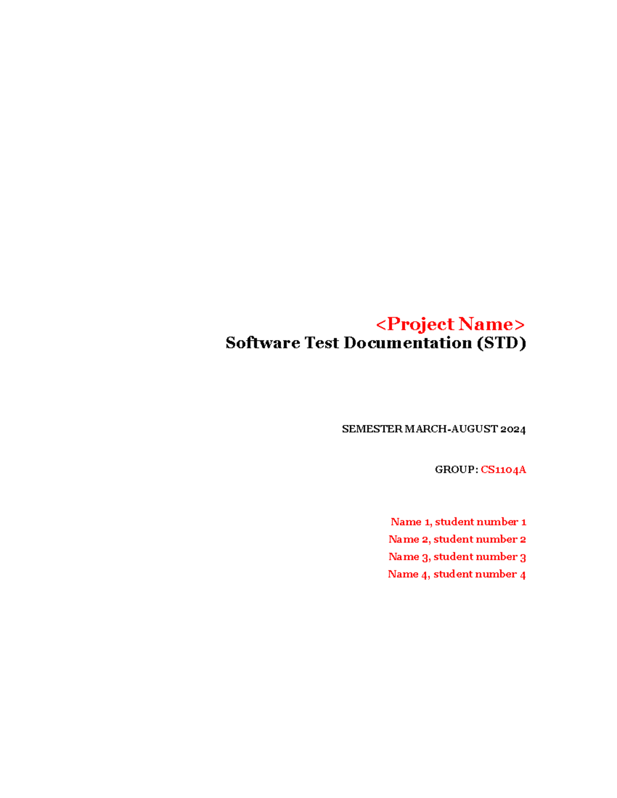 ITS332 STD Template - Software Test Documentation (STD) SEMESTER MARCH ...