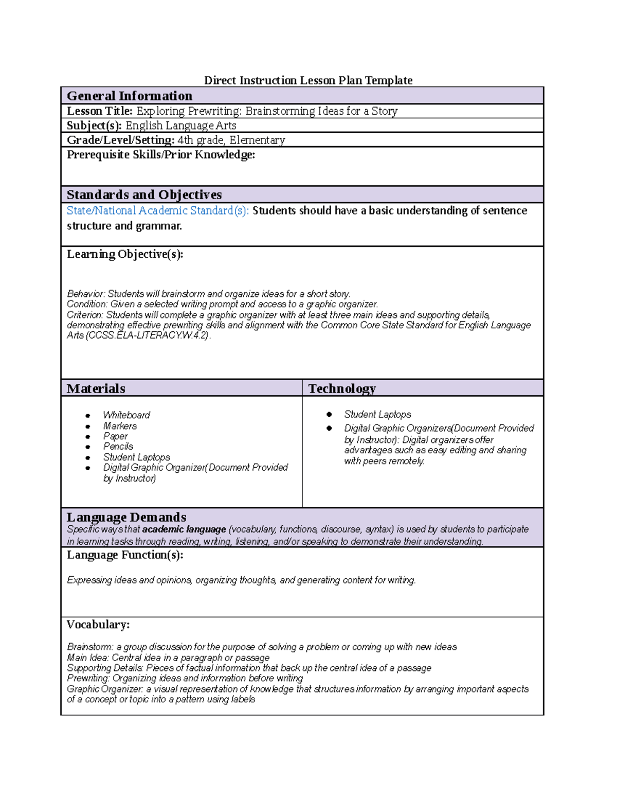 C365 Task 1 Clarkson - Task 1 Passed - Direct Instruction Lesson Plan ...