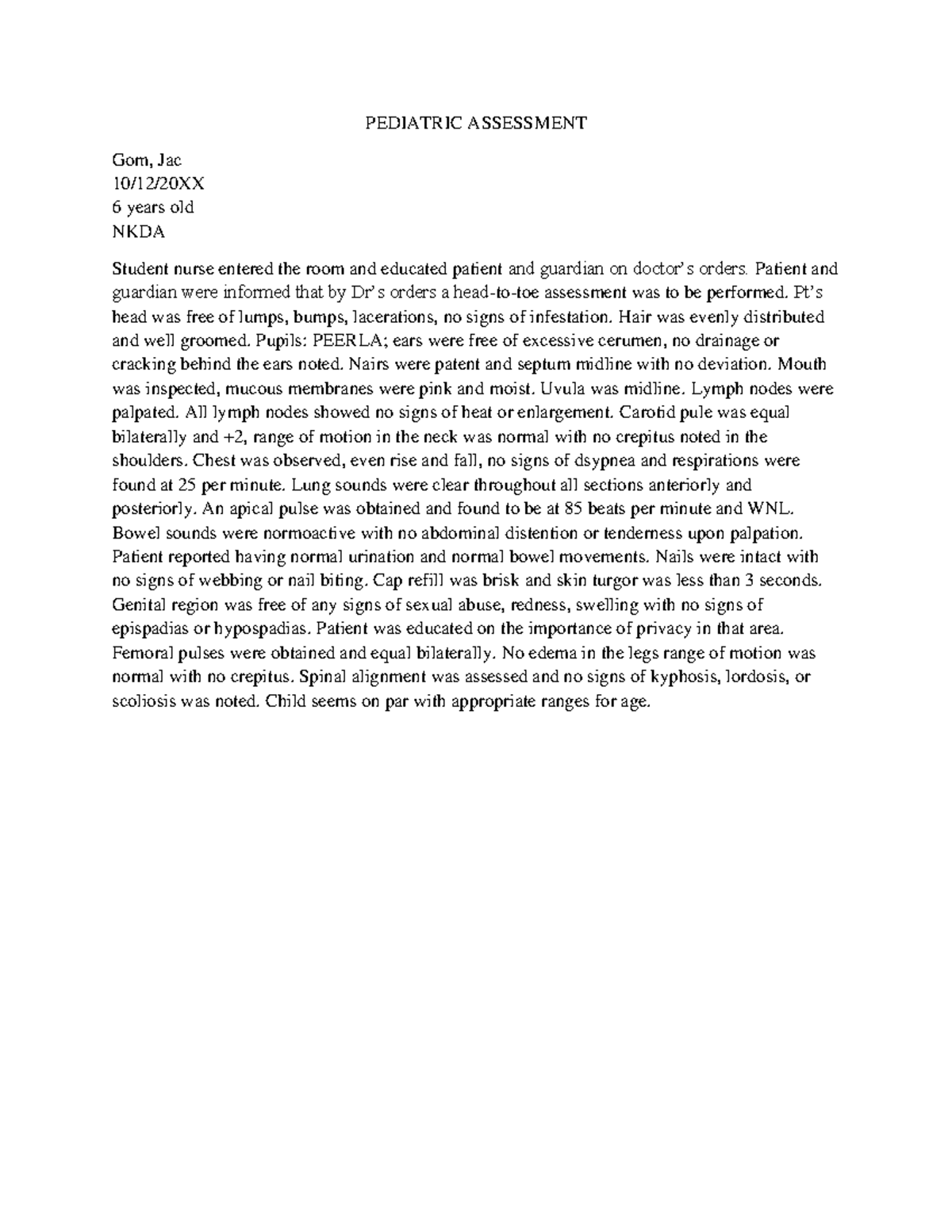 CPE Documentation Peds Assessment - PEDIATRIC ASSESSMENT Gom, Jac 10/12 ...