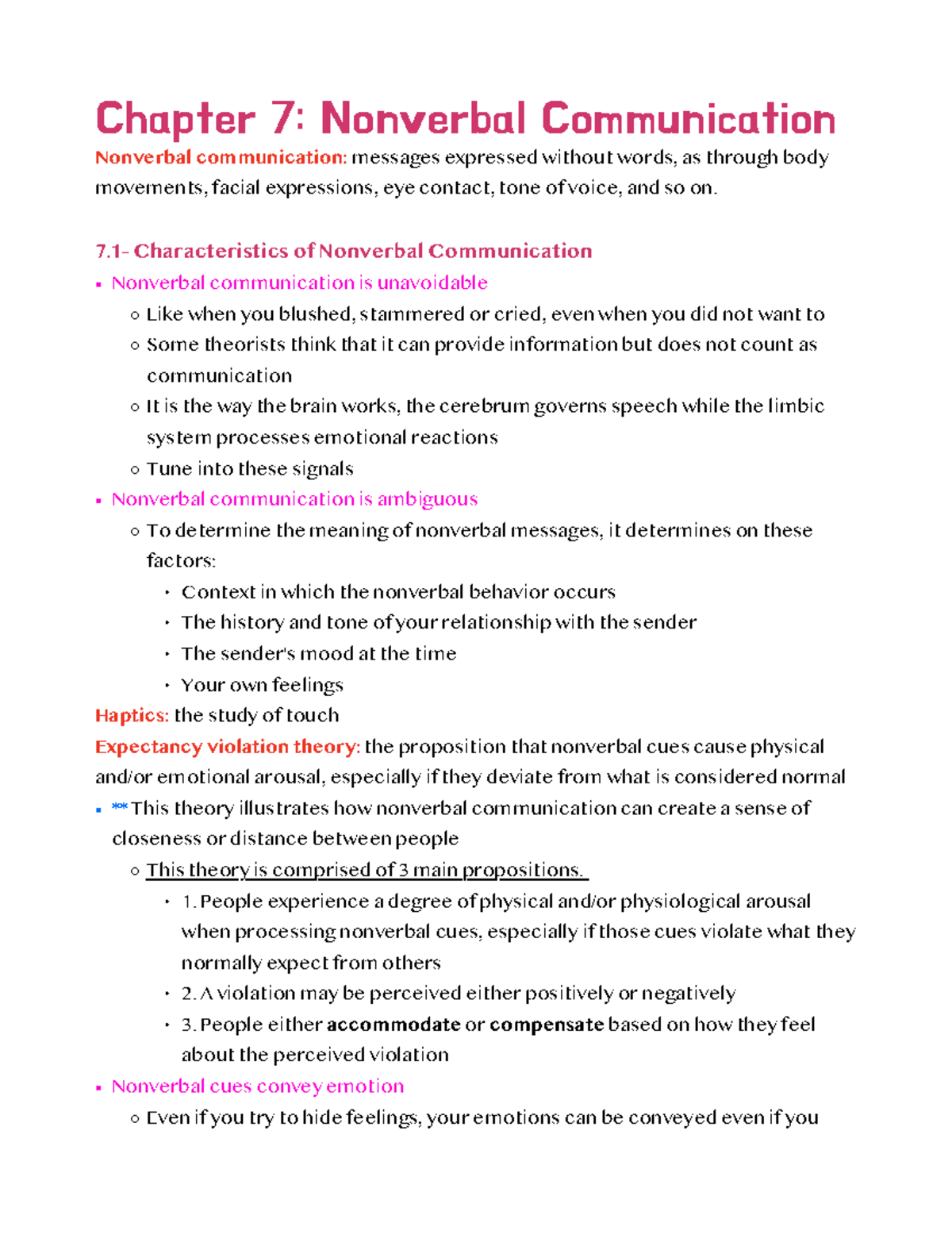 Ch.7- Nonverbal Communication - Nonverbal communication: messages ...