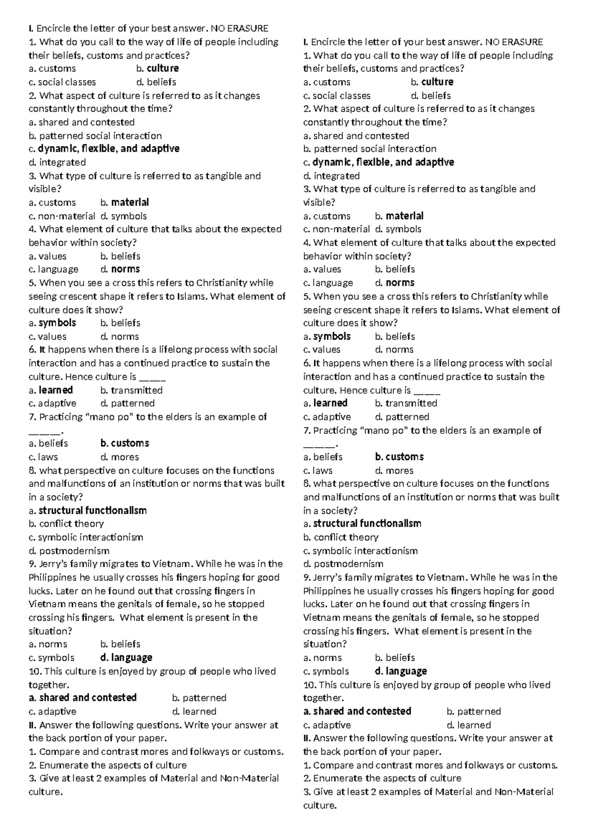 Quiz3 for UCSp - quiz for UCSP - I. Encircle the letter of your best ...