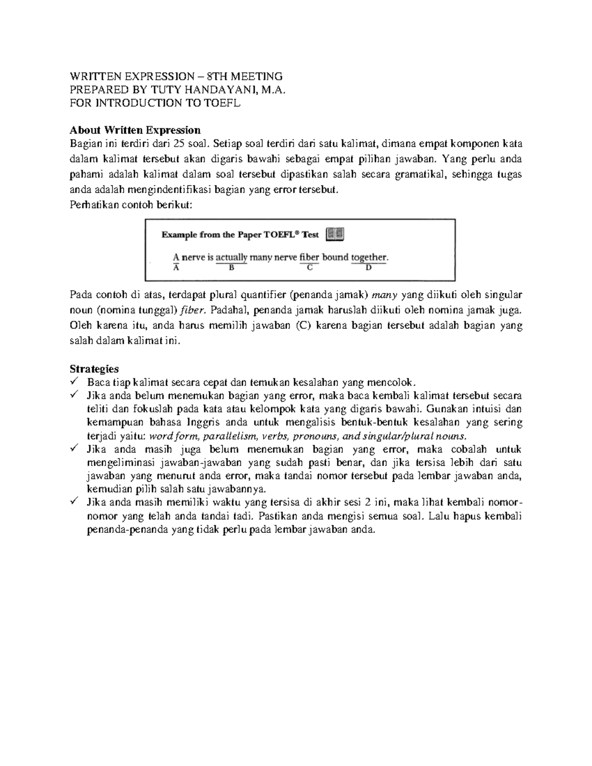 Materi Toefl-Written Expression - WRITTEN EXPRESSION – 8TH MEETING ...