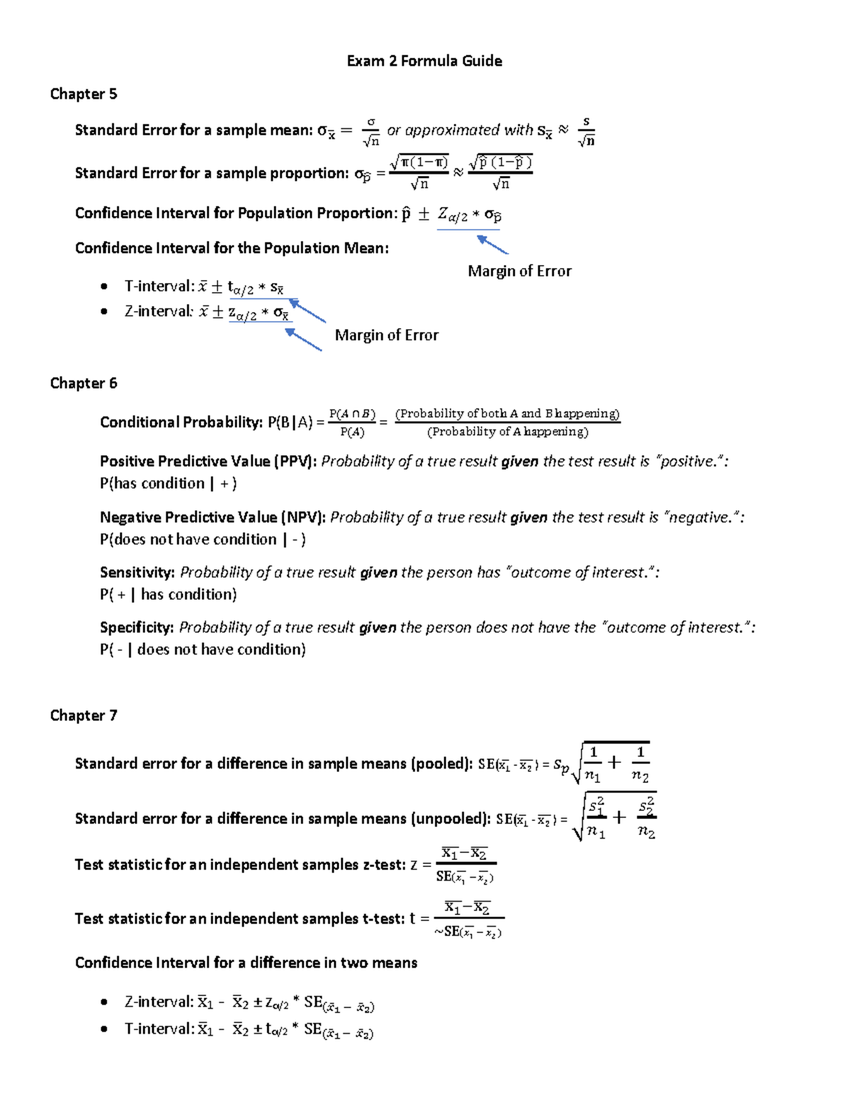 Exam2Guide-2 - exam guide - Exam 2 Formula Guide Chapter 5 Standard ...