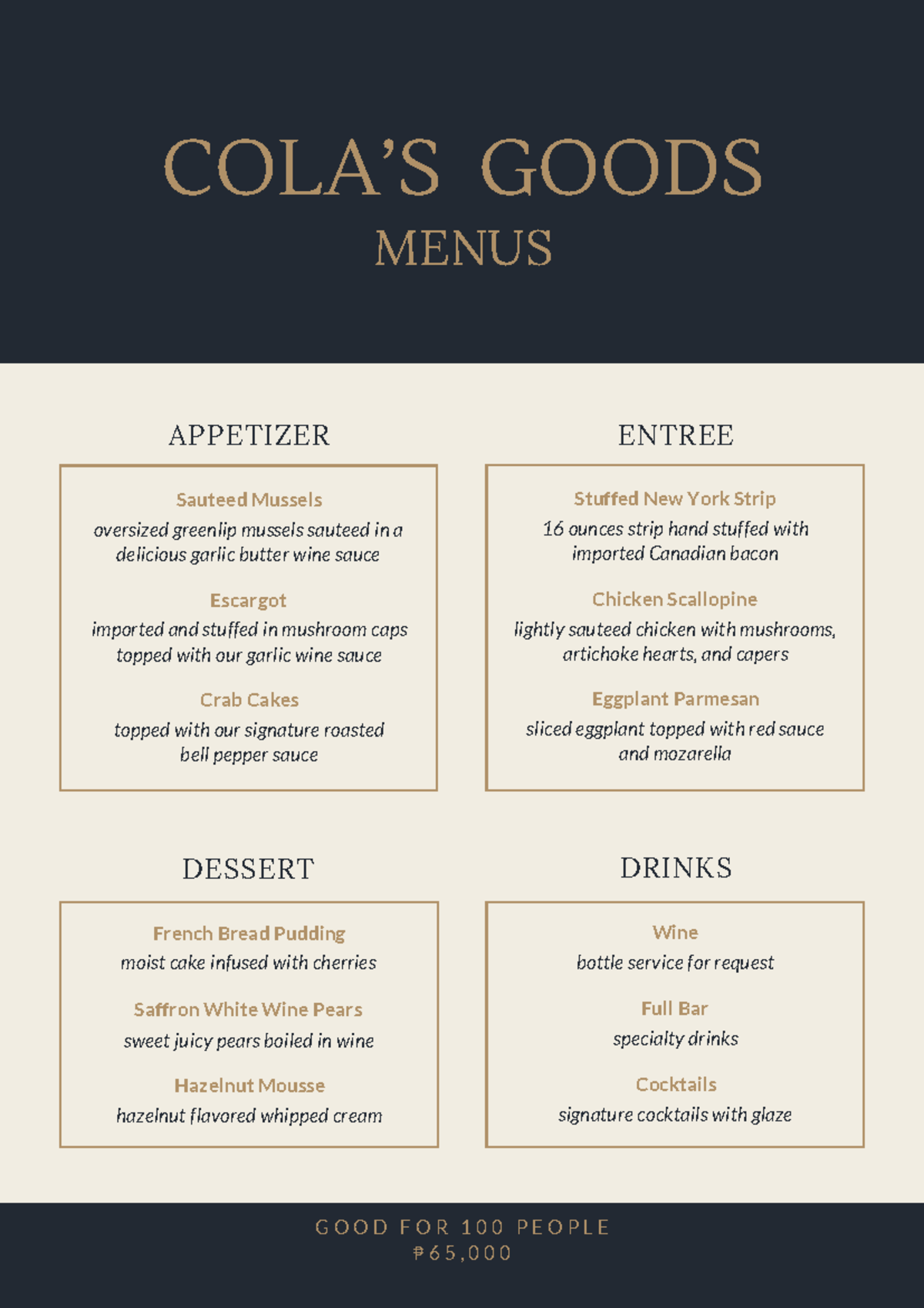 Gerald-menus - hfjnm cbnftxnf - COLA’S GOODS APPETIZER Sauteed Mussels ...