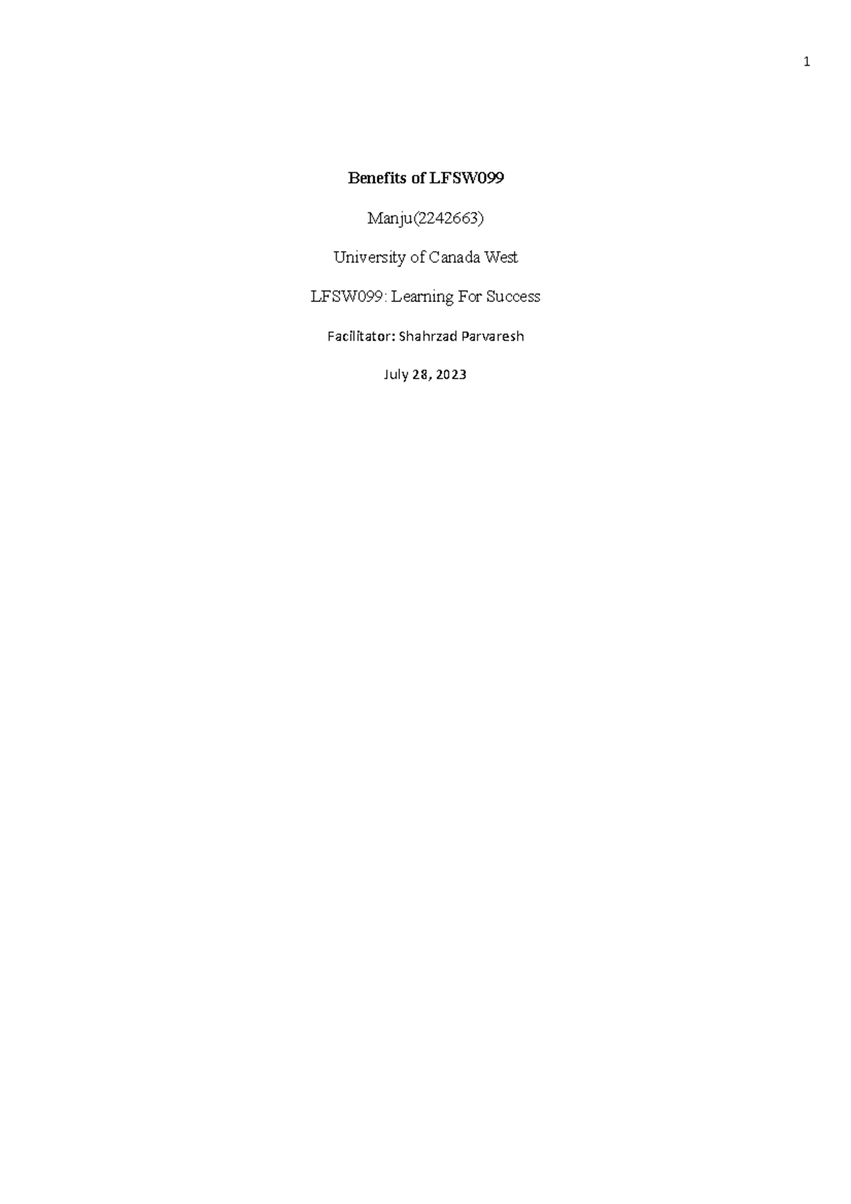 Benefits of LFSW099 - importance of LFSW - 1 Benefits of LFSW Manju ...