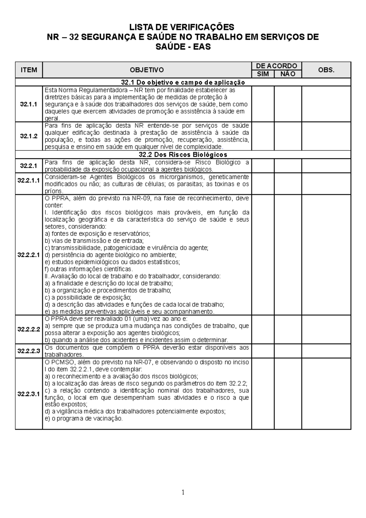 Check List NR 32 - apostila - LISTA DE VERIFICAÇÕES NR – 32 SEGURANÇA E ...