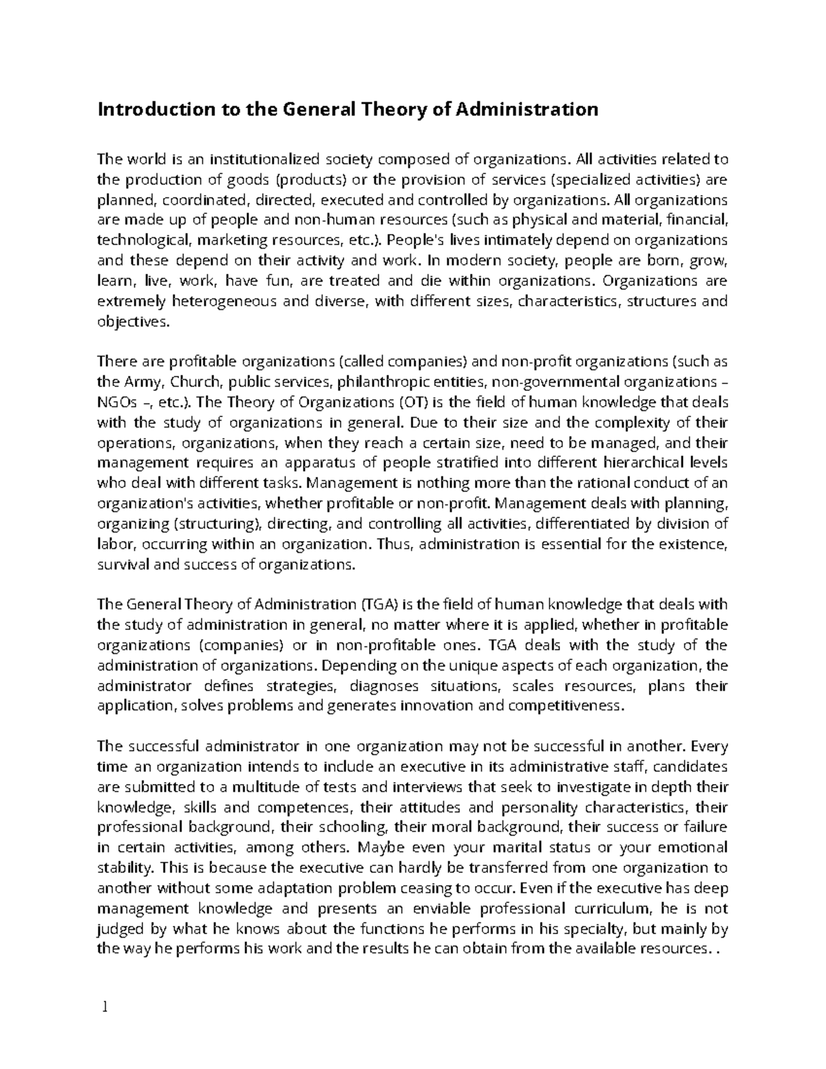 Administration Theory. - Introduction to the General Theory of ...