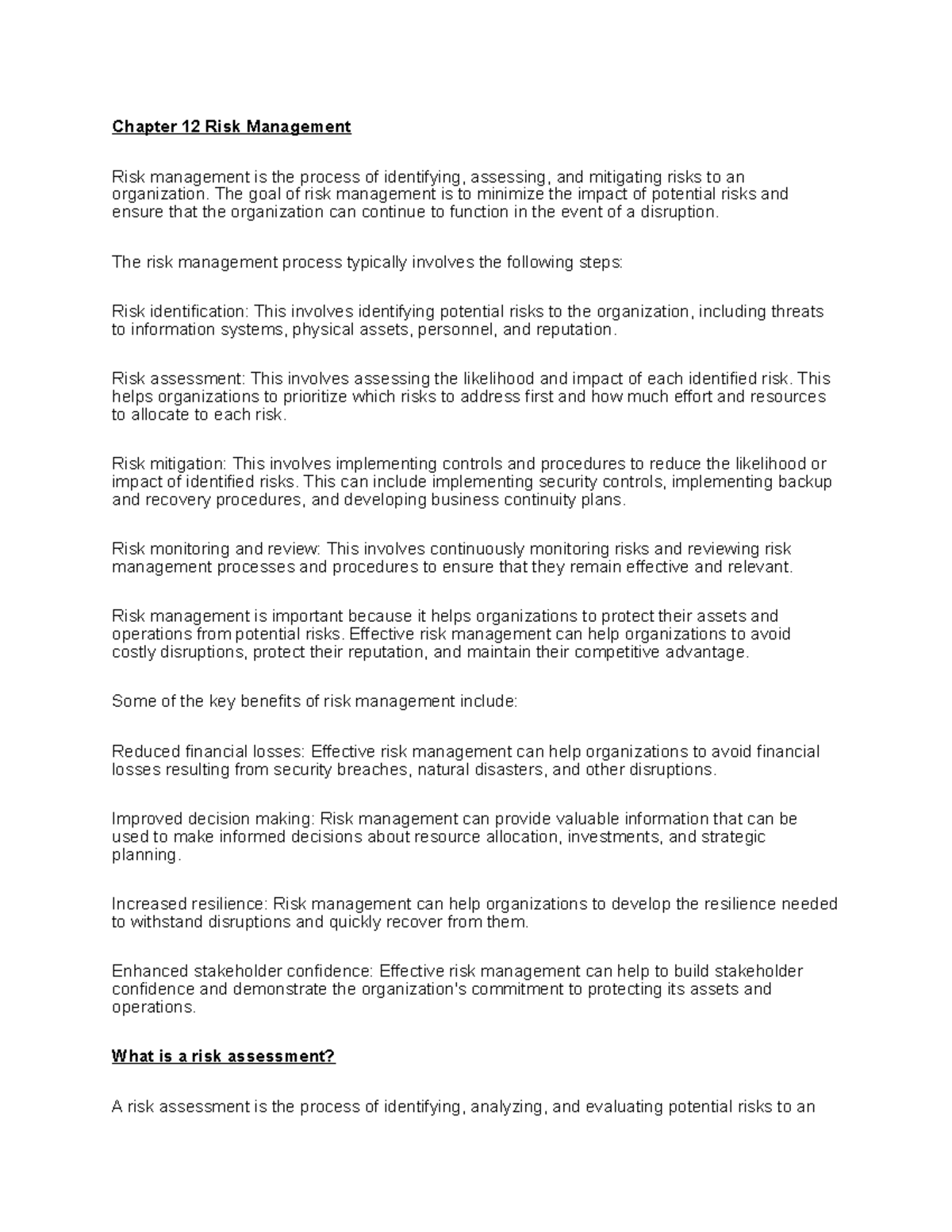 Chapter 12 Risk Management - Chapter 12 Risk Management Risk management ...