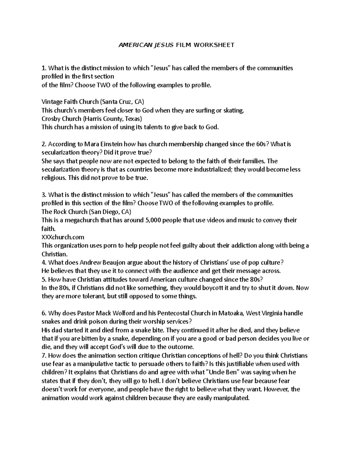 Film Worksheet-American Jesus - AMERICAN JESUS FILM WORKSHEET What is ...