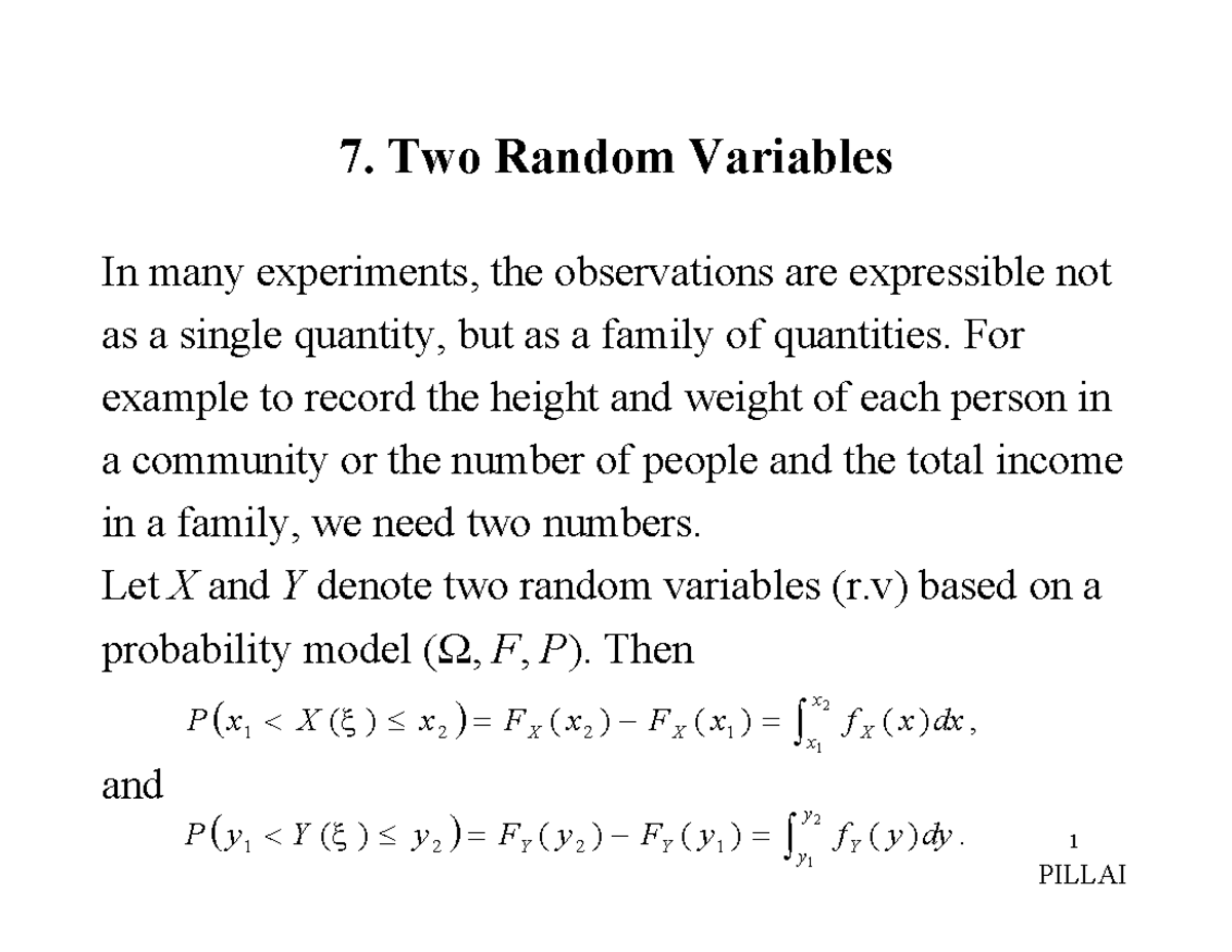 EL6303 Lecture 4B - 1 7. Two Random Variables In many experiments, the observations are ...