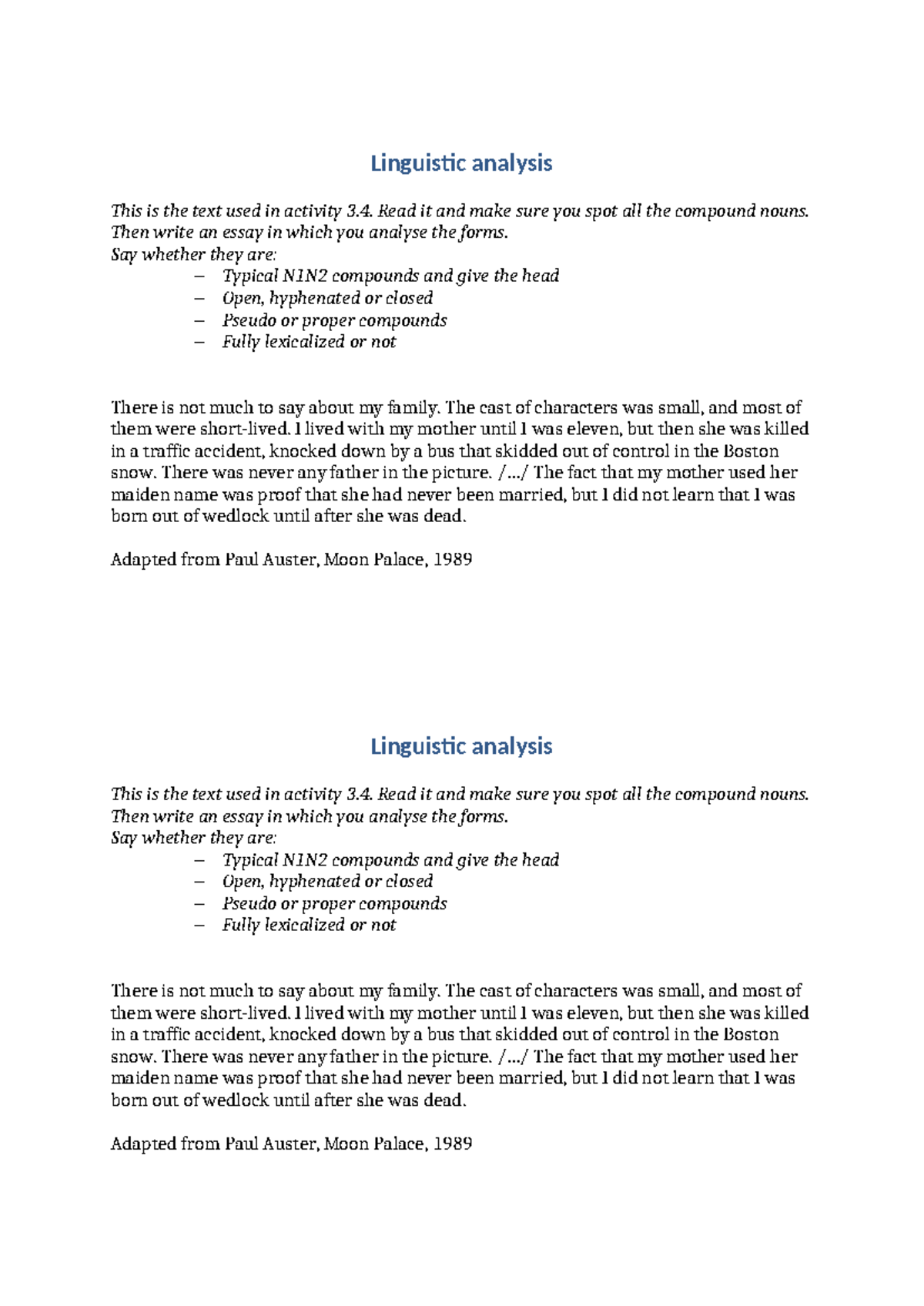 Chapter 3- text for linguistic analysis - Linguistic analysis This is ...