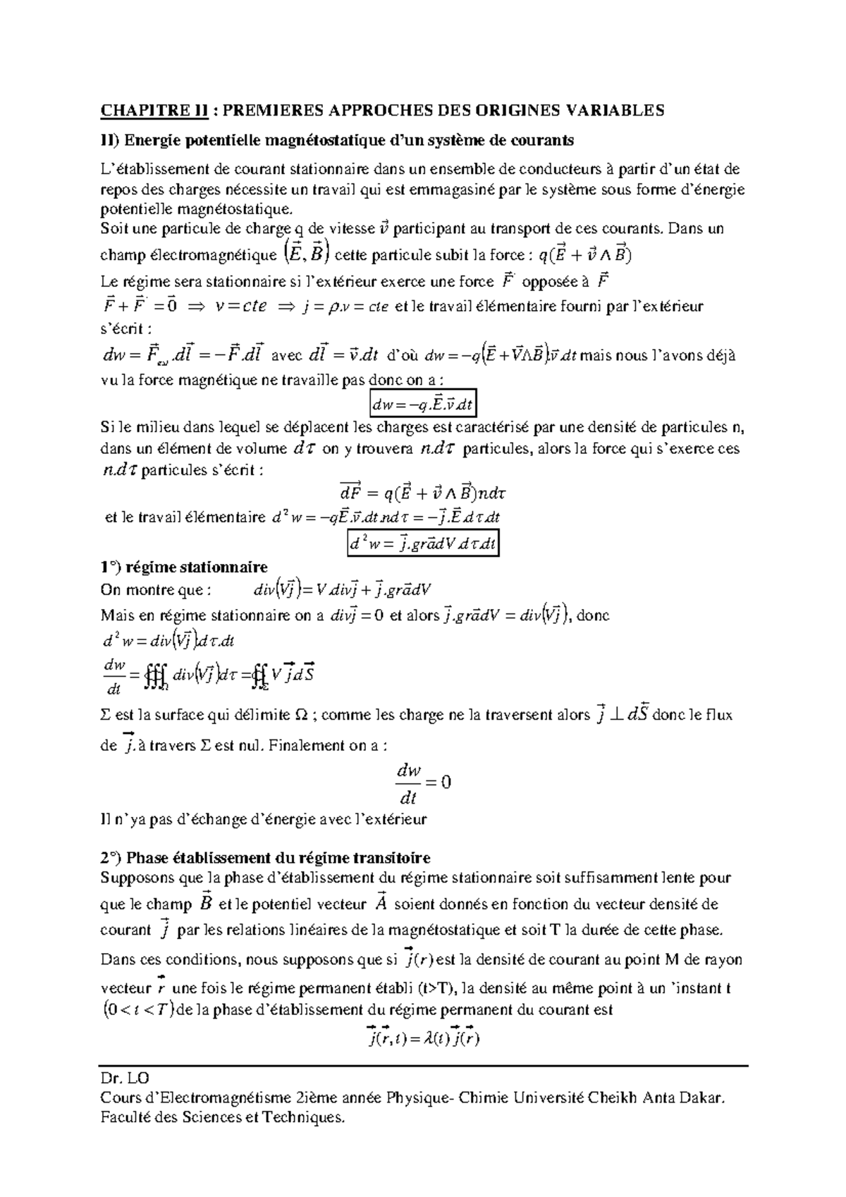 Chapitre II - C'est tres interesante - Dr. LO Cours d’Electromagnétisme ...