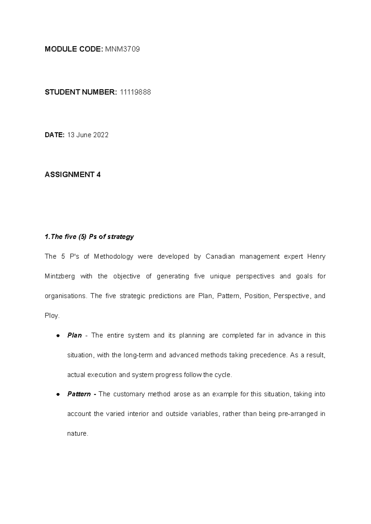 MNM3709 Assignment 4 - Marketing - MODULE CODE: MNM STUDENT NUMBER: 11119888 DATE: 13 June 2022 ...