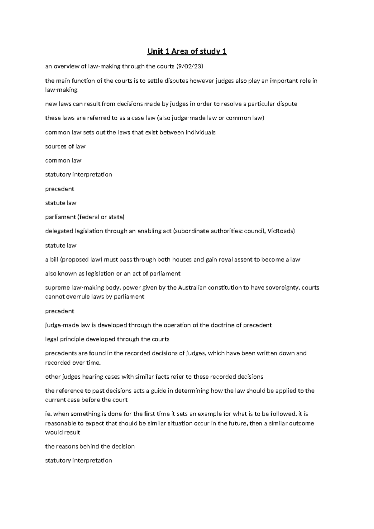 Legal studies class notes unit 1 - Unit 1 Area of study 1 an overview ...