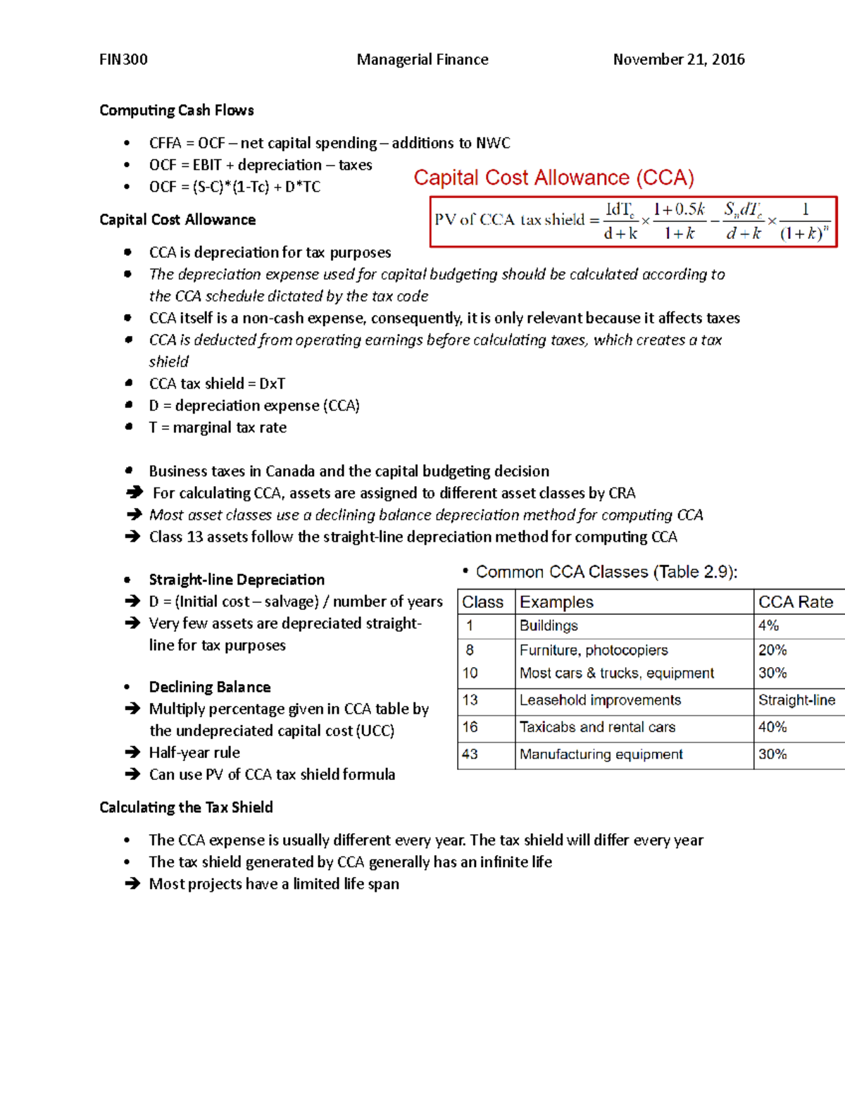 Lecture 9 - FIN300 Managerial Finance November 21, 2016 Computing Cash ...