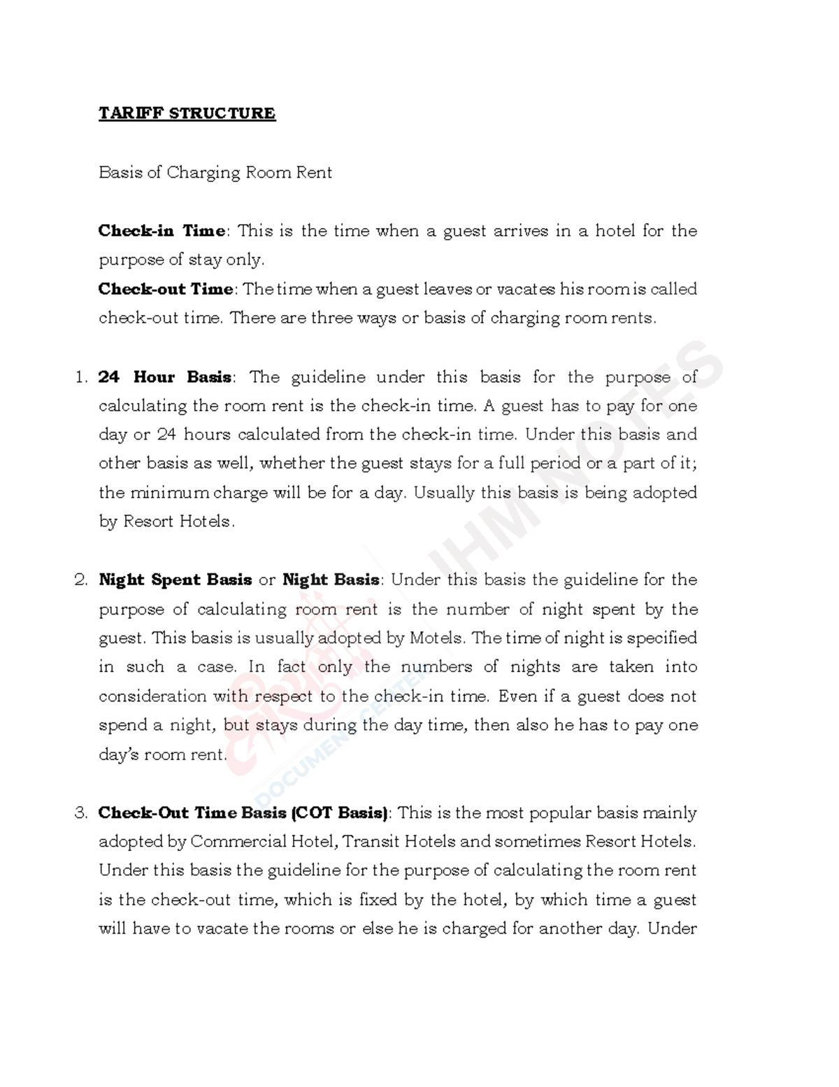 Tariff Structure - Front Office - TARIFF STRUCTURE Basis of Charging ...