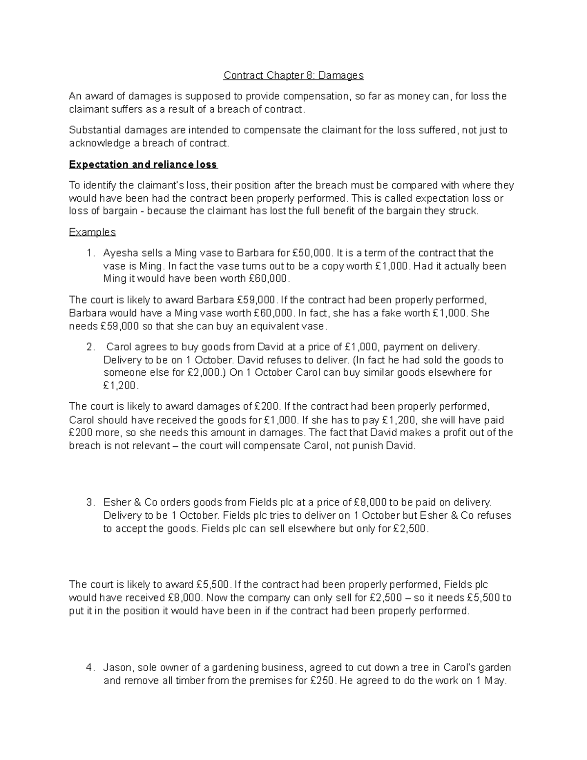 Contract Chapters 8 and 9 Damages and Equitable Remedies - Contract ...