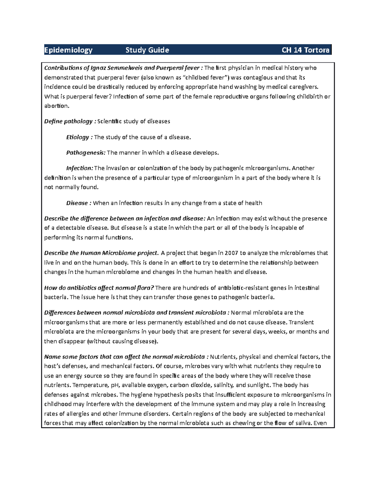 CH 14 Epidemiology Study Guide Worksheet Tortora - Epidemiology Study ...