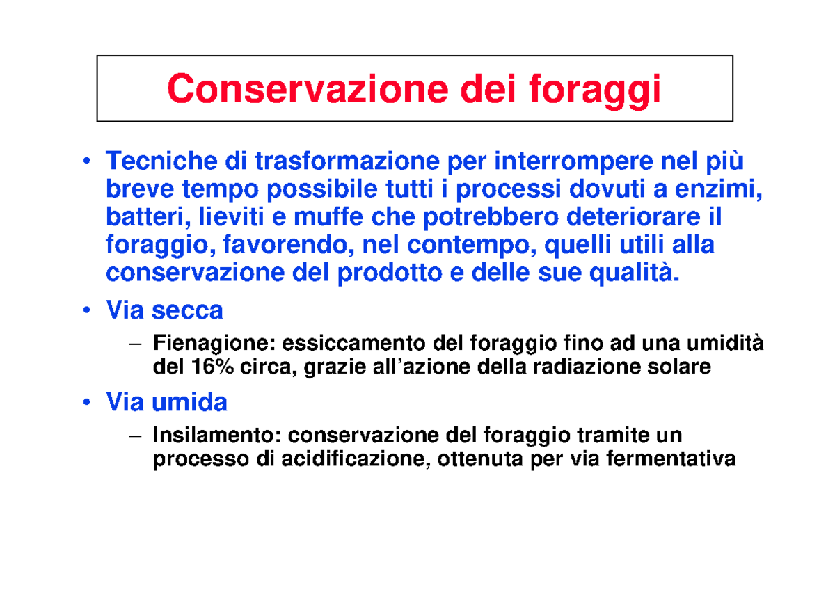 Fienagione - Appunti - Conservazione dei foraggi • Tecniche di ...