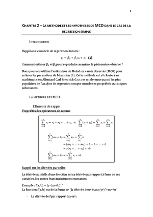 Chapitre 1 - Présentation du modèle de régression linéaire simple ...