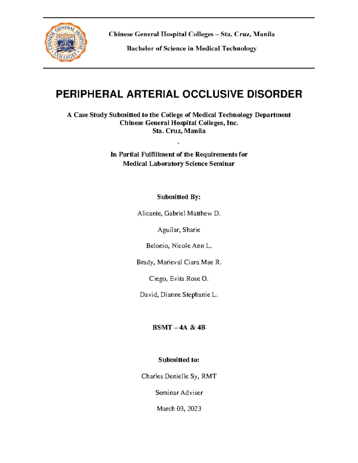 Paodasdasdasd - PAOD GROUP - PERIPHERAL ARTERIAL OCCLUSIVE DISORDER A ...