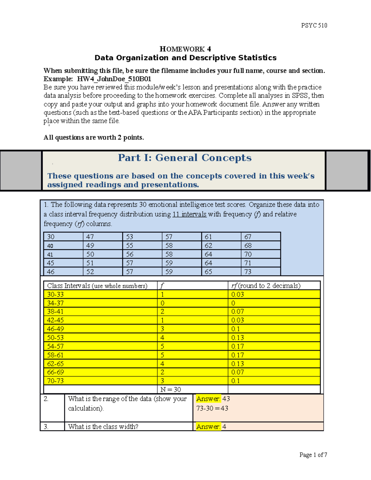 Homework Assignment 4 PSYC510 - HOMEWORK 4 Data Organization and Descriptive Statistics When ...