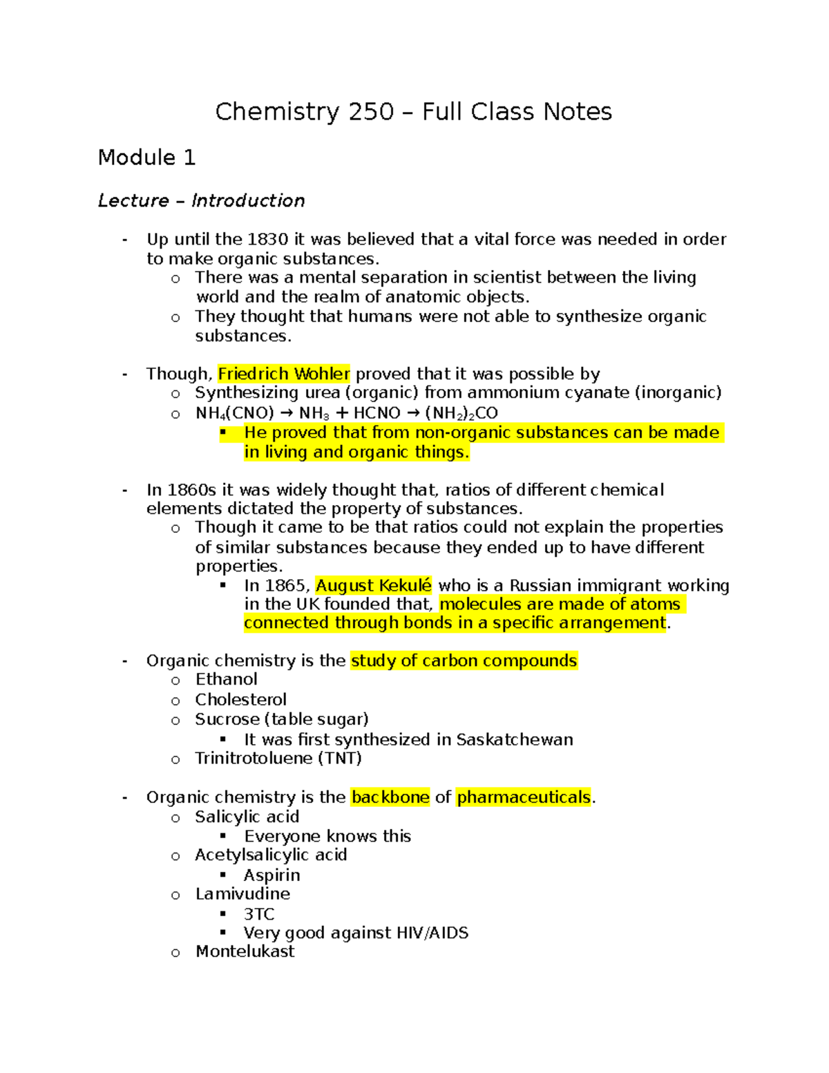 Chemistry 250 - Full Notes - Chemistry 250 – Full Class Notes Module 1 ...