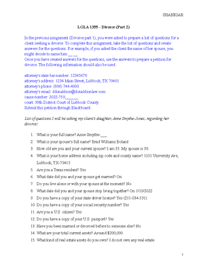 LGLA 1355 - Exam 1 - Exam 1 for Family Law course - LGLA 1355 Exam 1 ...