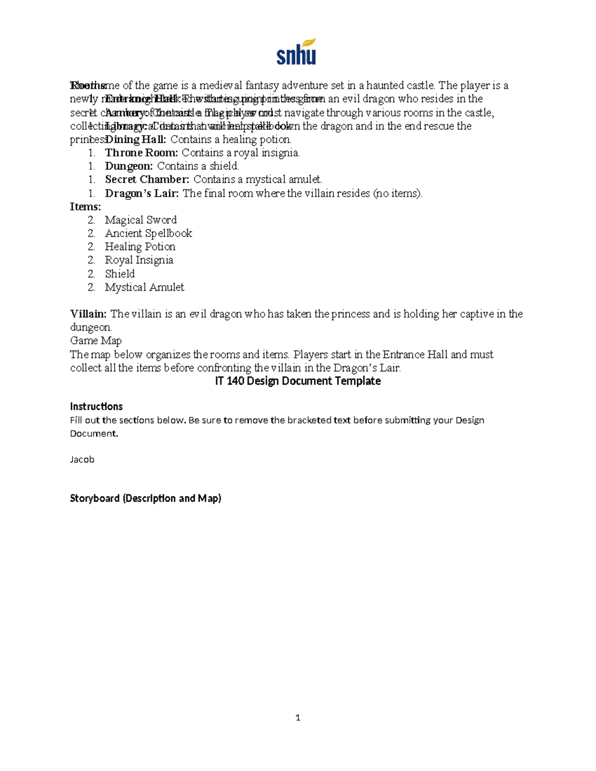 Project one - 22222 - IT 140 Design Document Template Instructions Fill ...