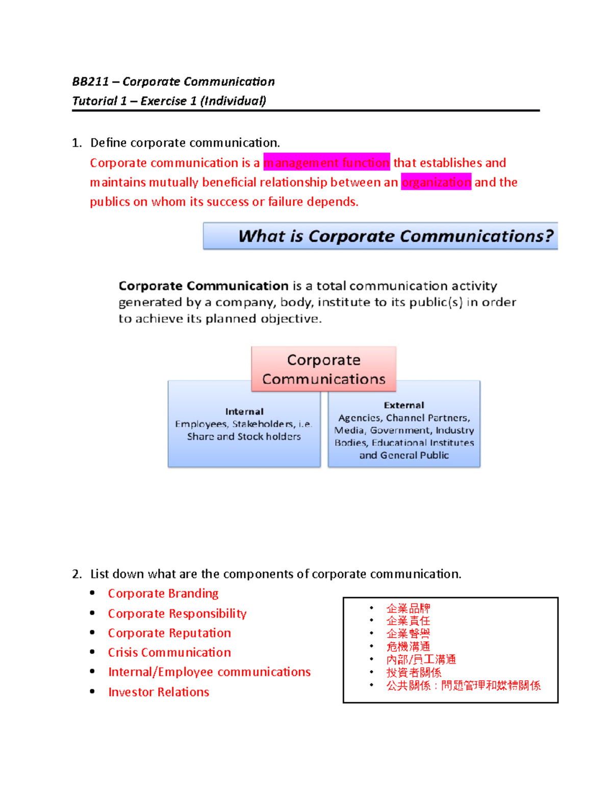 BB211 -Tutorial 1 - Individual - BB211 – Corporate Communication ...