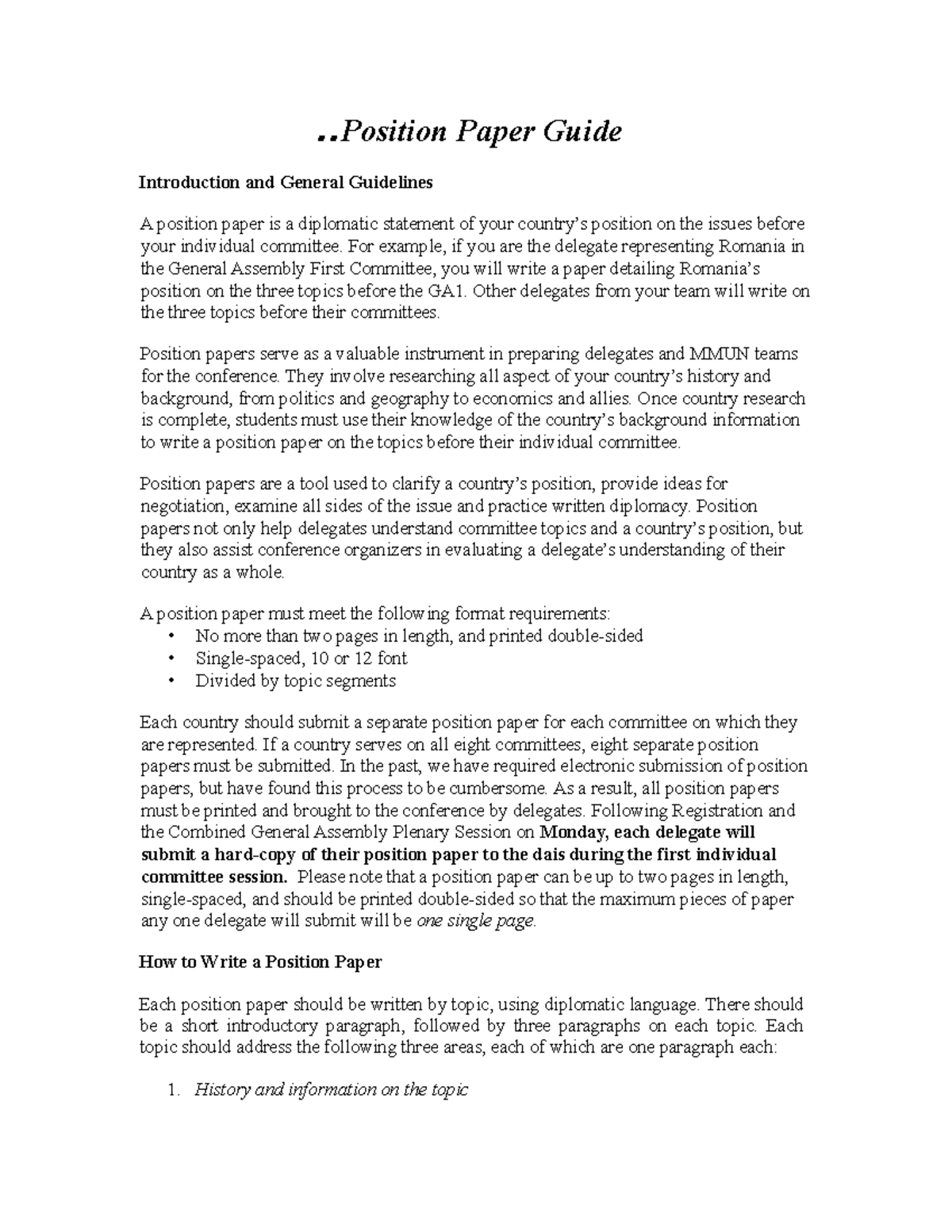 Delegate 4-Sample Position Paper - . Paper Guide Introduction and ...