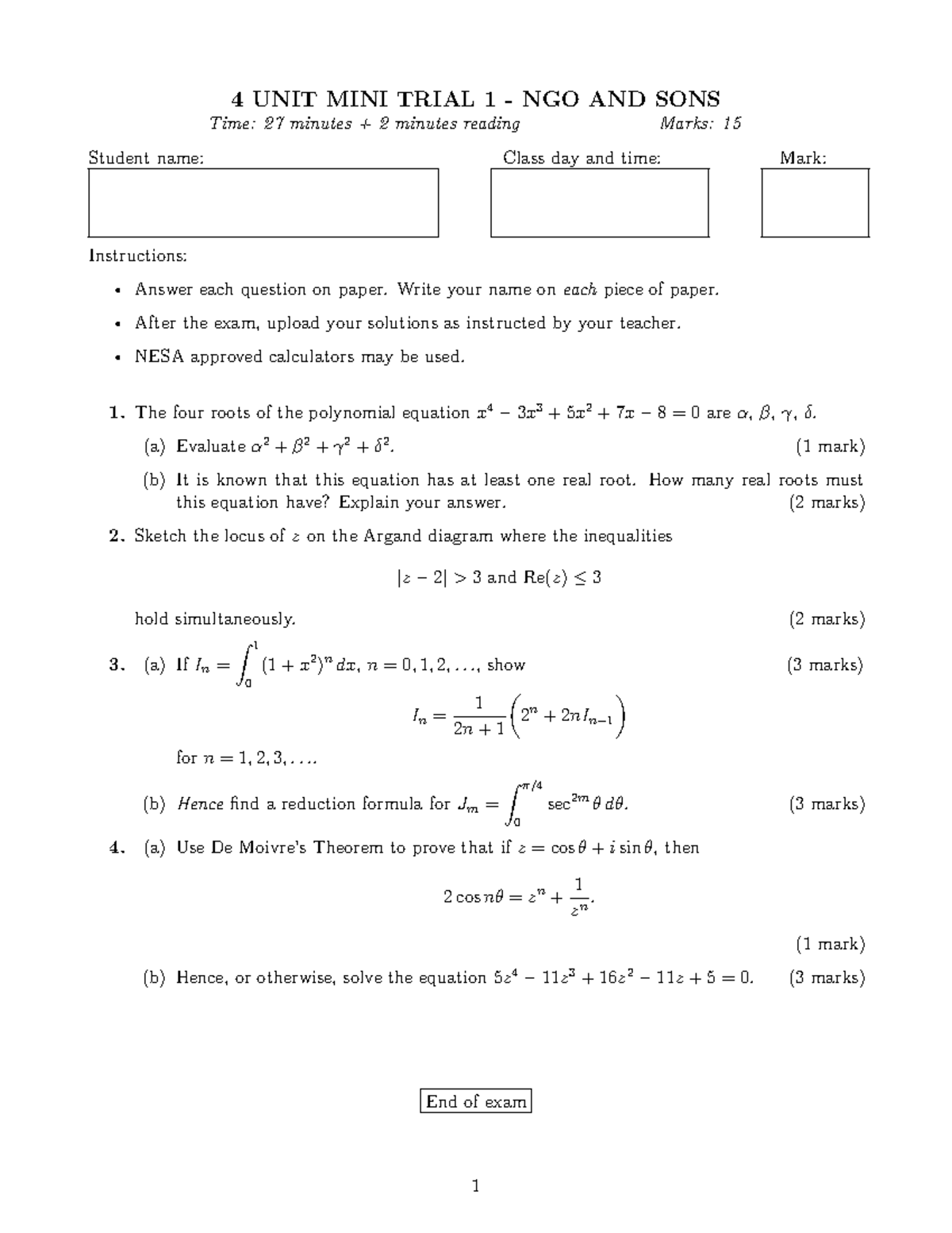 4u mini trial 1 2021 - 4 UNIT MINI TRIAL 1 - NGO AND SONS Time: 27 ...