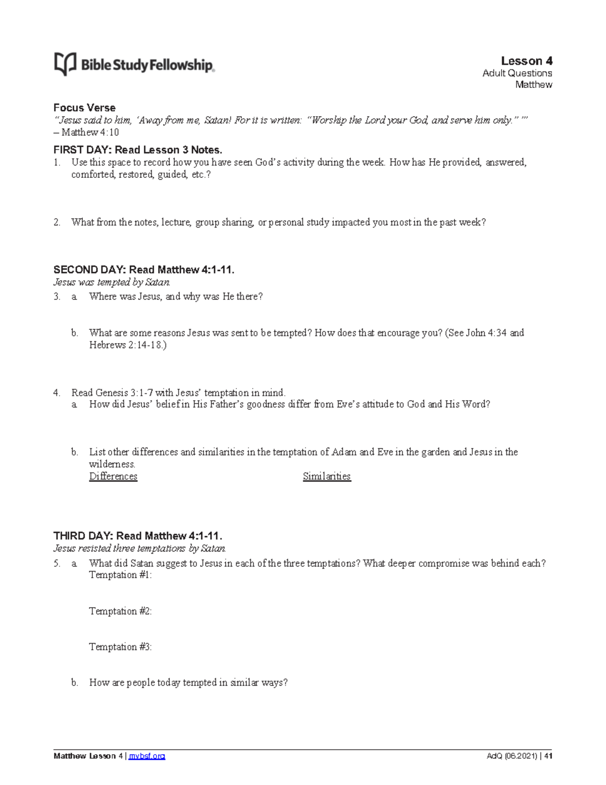 MATT Lesson 4 A Q A - New testement - Matthew Lesson 4 | mybsf AdQ (06 ...