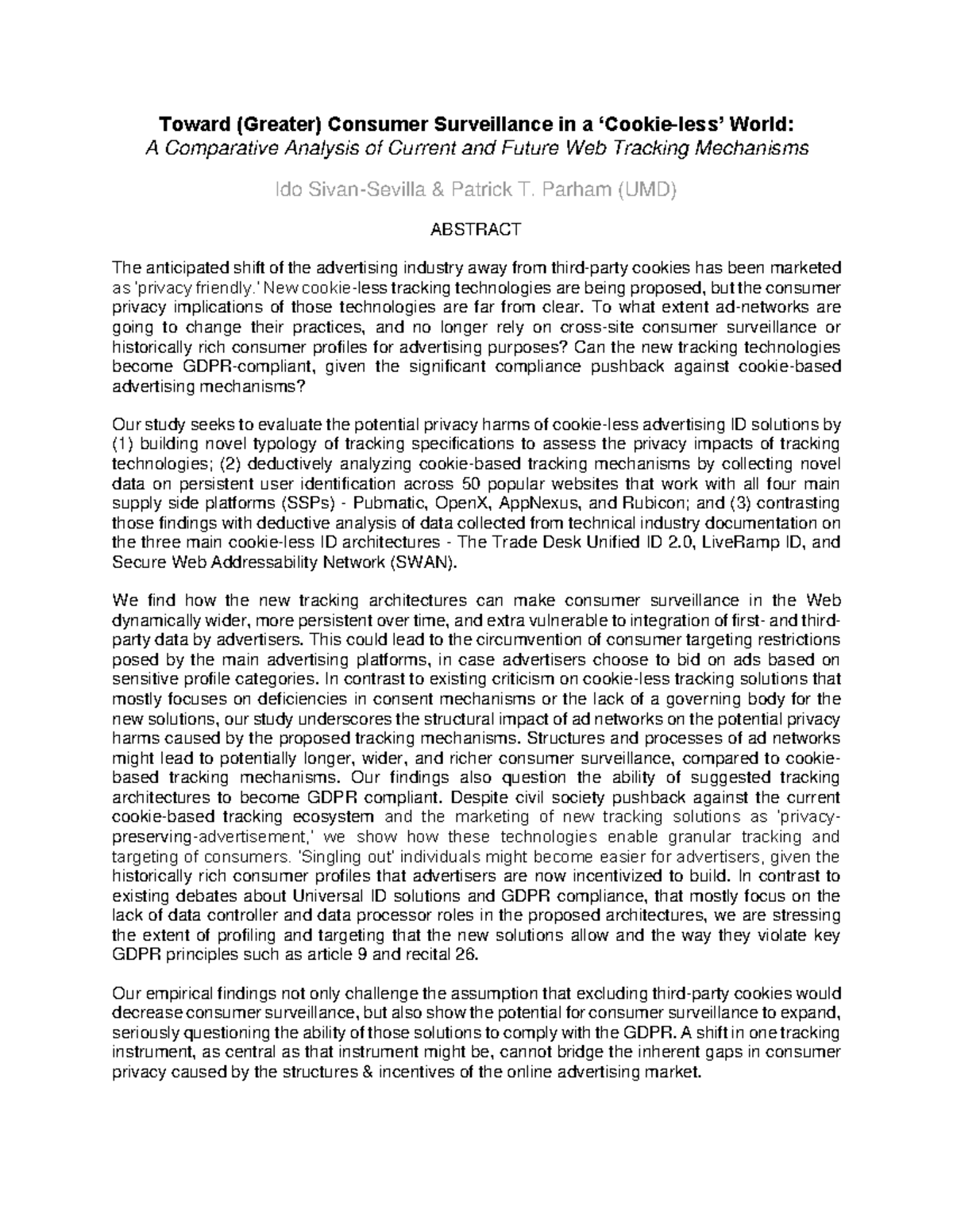 Toward Consumer Surveillance in a ‘Cookie-less’ World - Version 2 ...