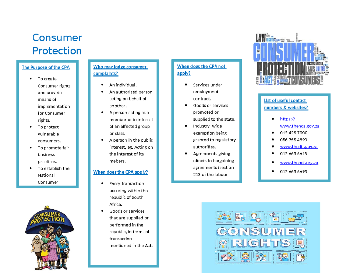 Pamphlet - Consumer Protection The Purpose of the CPA Act To create ...