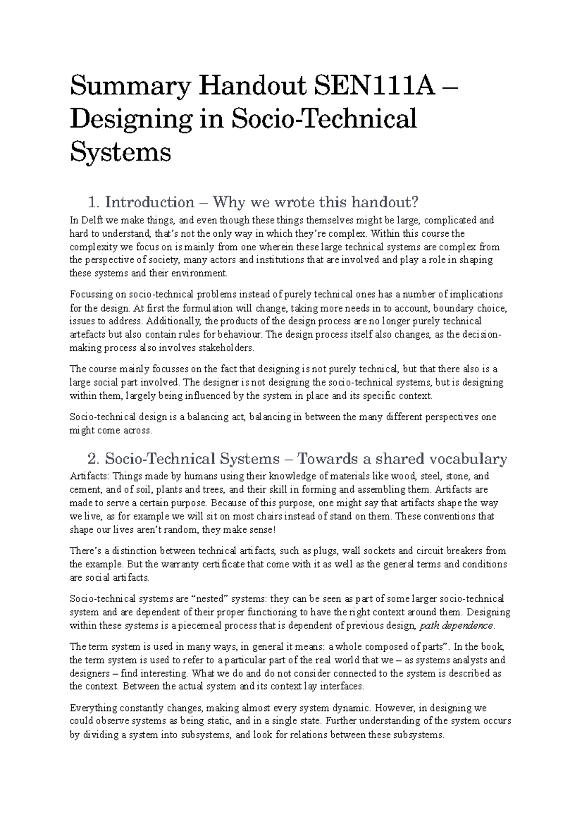 Summary Handout 20/21 - Summary Handout SEN111A – Designing in Socio ...