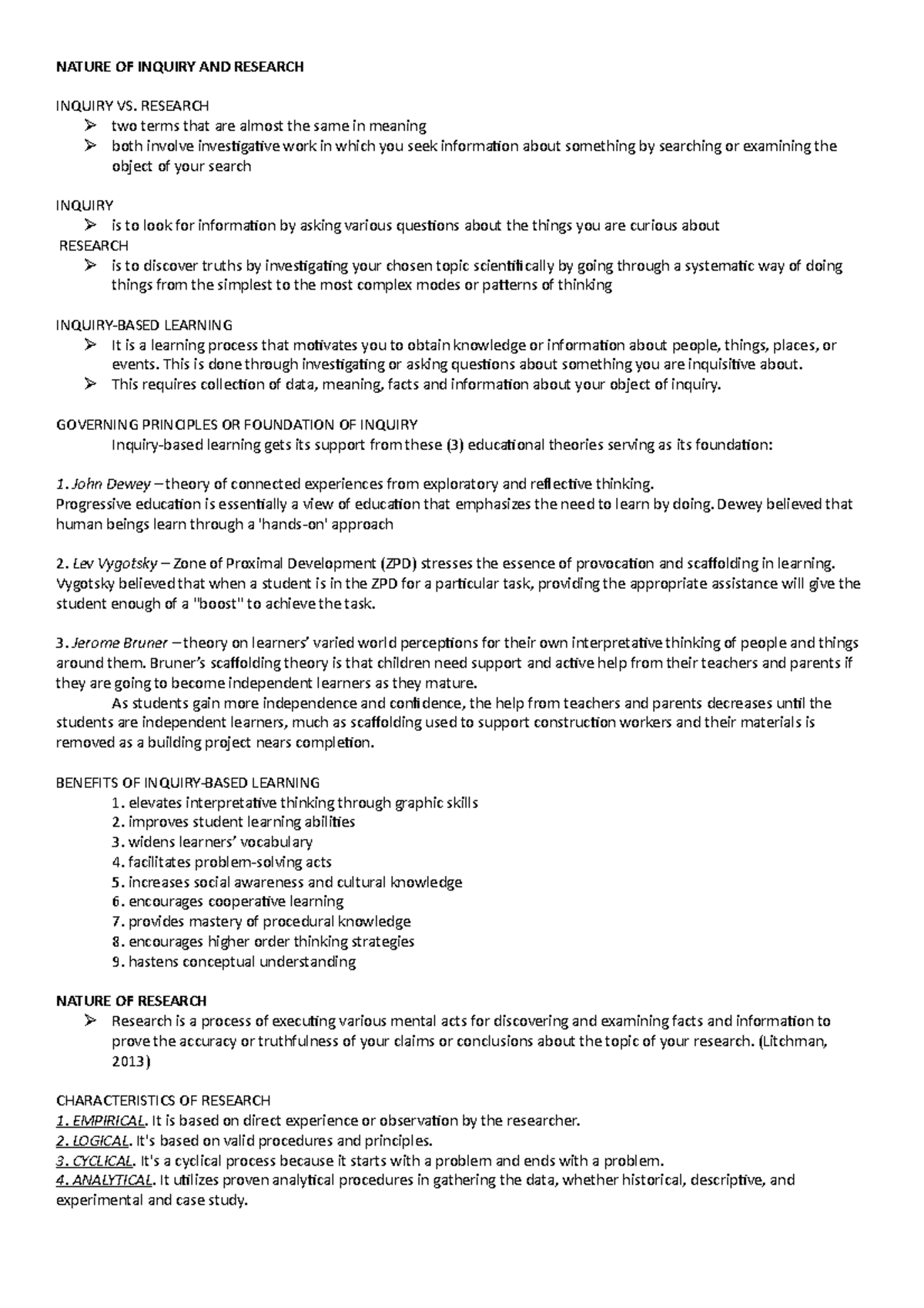 PR 1 Notes - NATURE OF INQUIRY AND RESEARCH INQUIRY VS. RESEARCH two ...