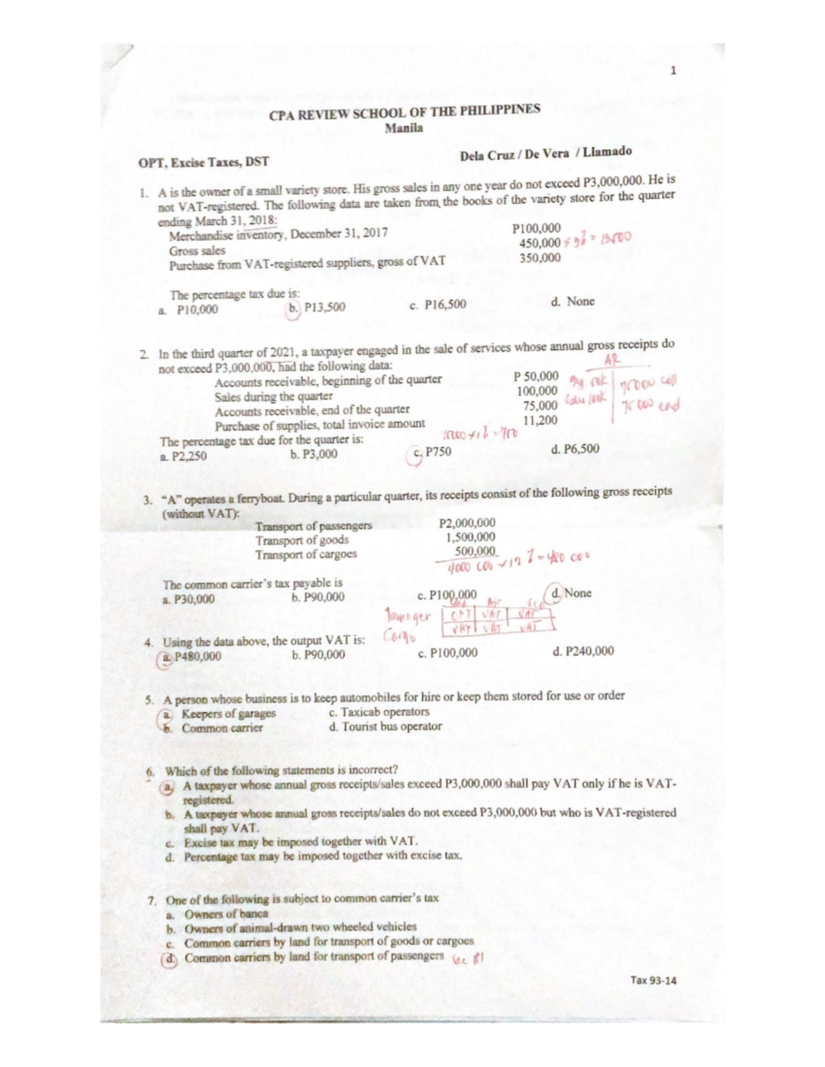 OPT-Excise-Answers - BS Accountancy - Studocu