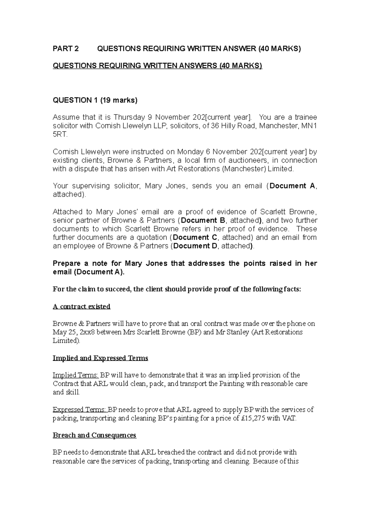 Part 2 Mock DR - law - PART 2 QUESTIONS REQUIRING WRITTEN ANSWER (40 ...