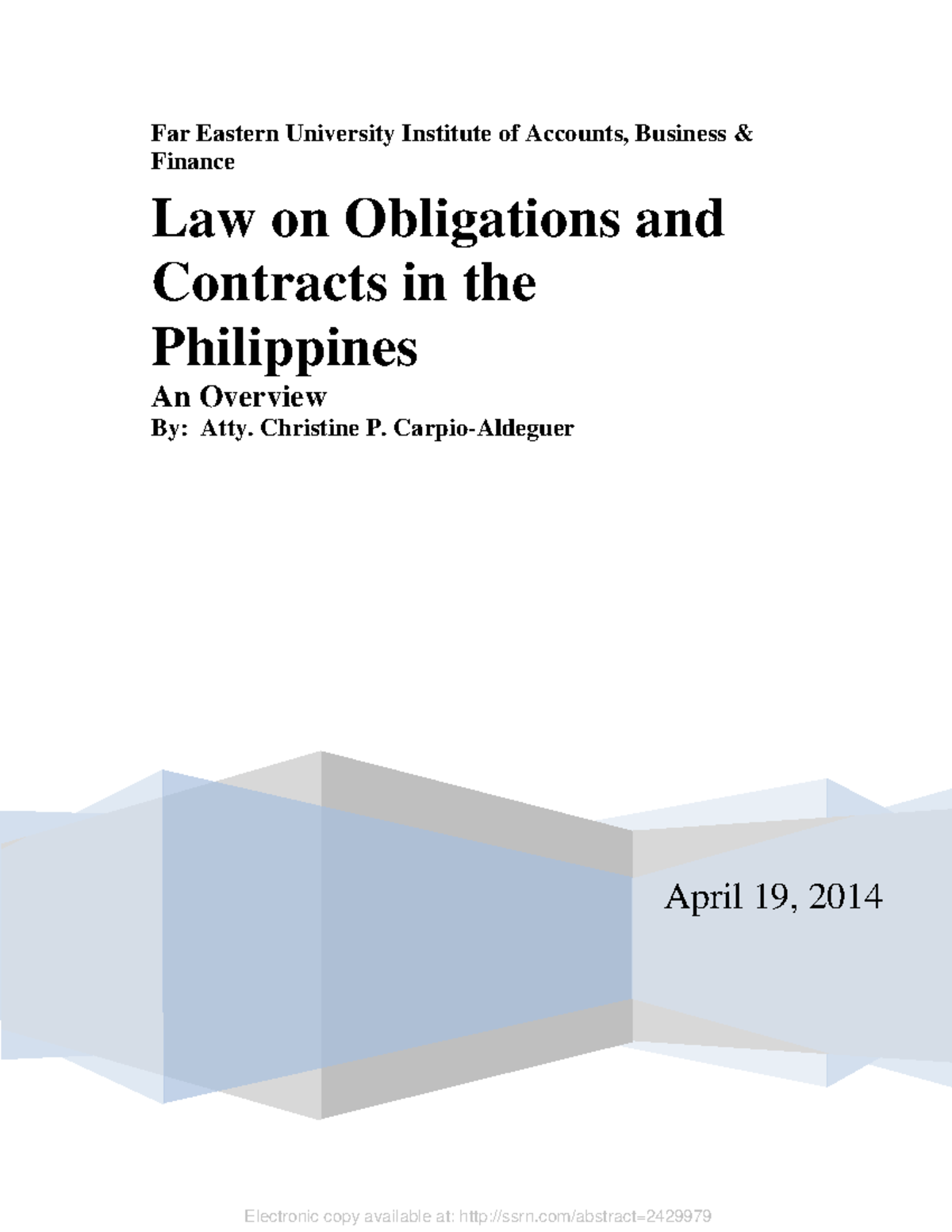 Law on Obligations and Contracts in the - Accountancy - Studocu