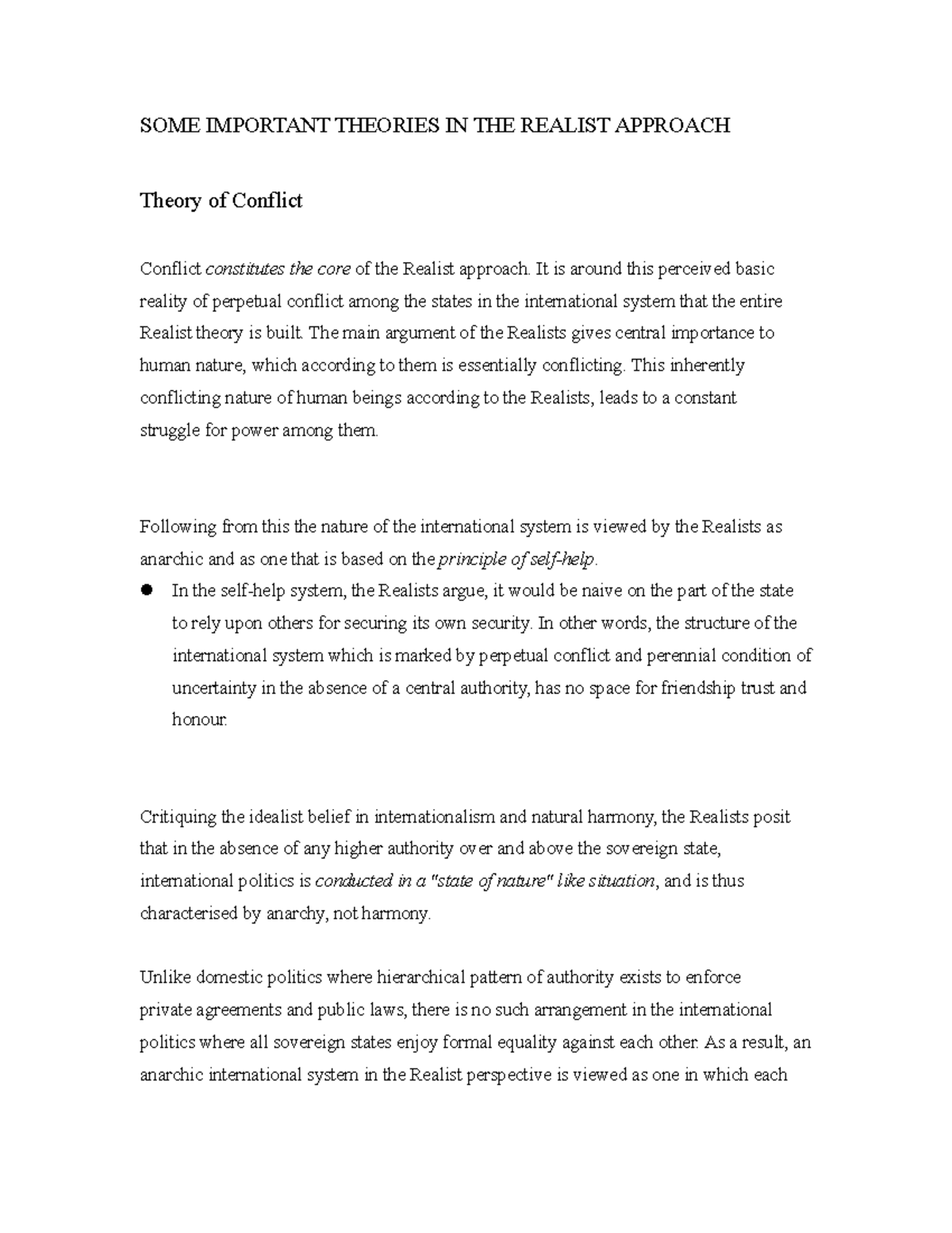 SOME IMPORTANT THEORIES IN THE REALIST APPROACH - It is around this ...