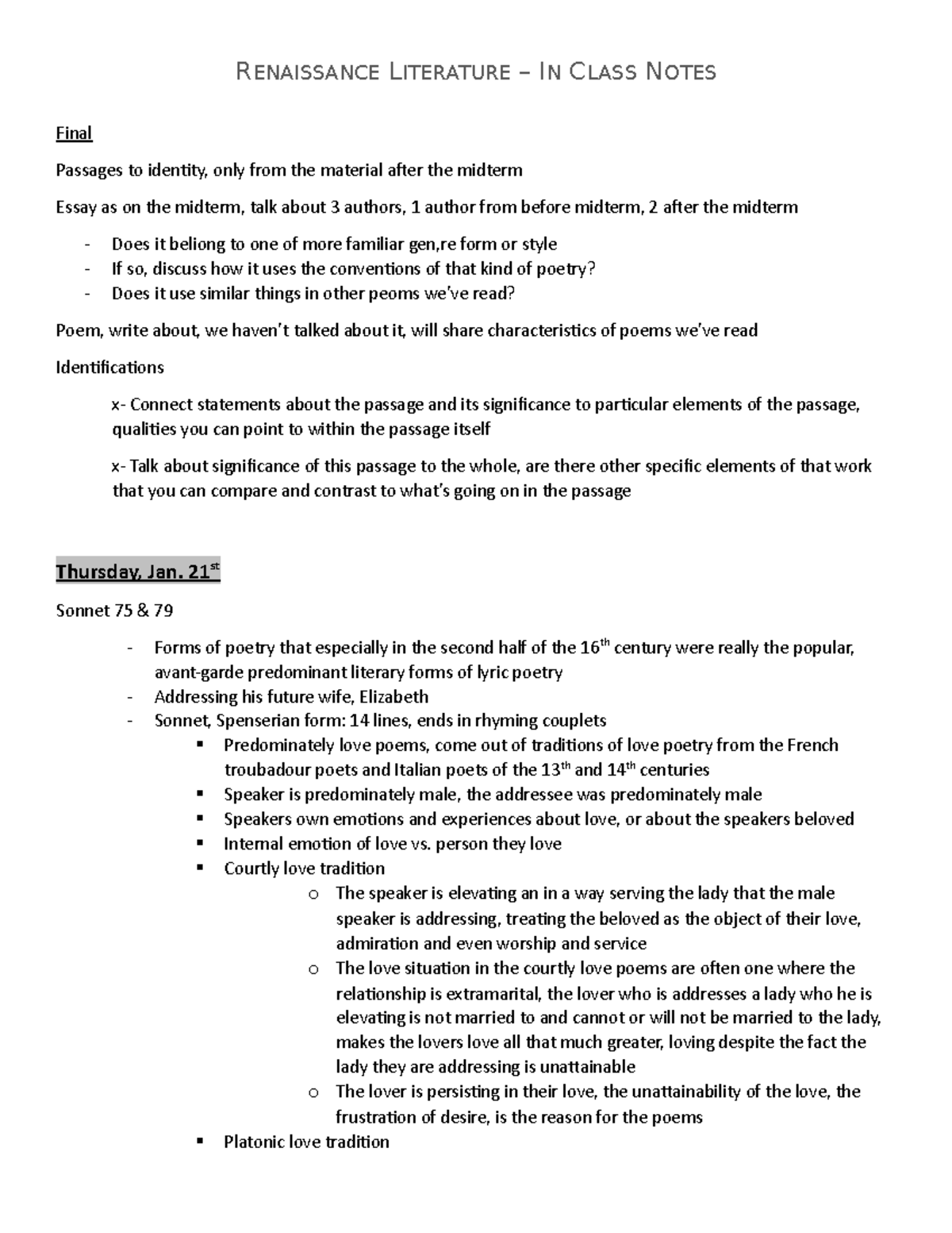 Studies in Renaissance Literature notes - Final Passages to identity ...