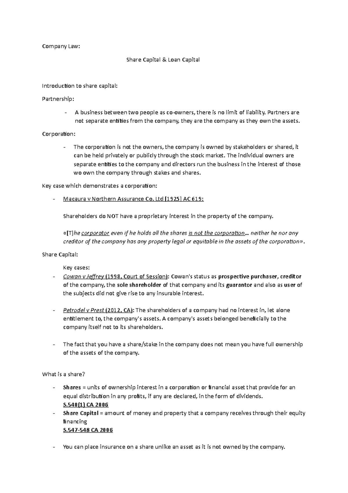 Share Capital & Loan Capital - Company Law: Share Capital & Loan ...