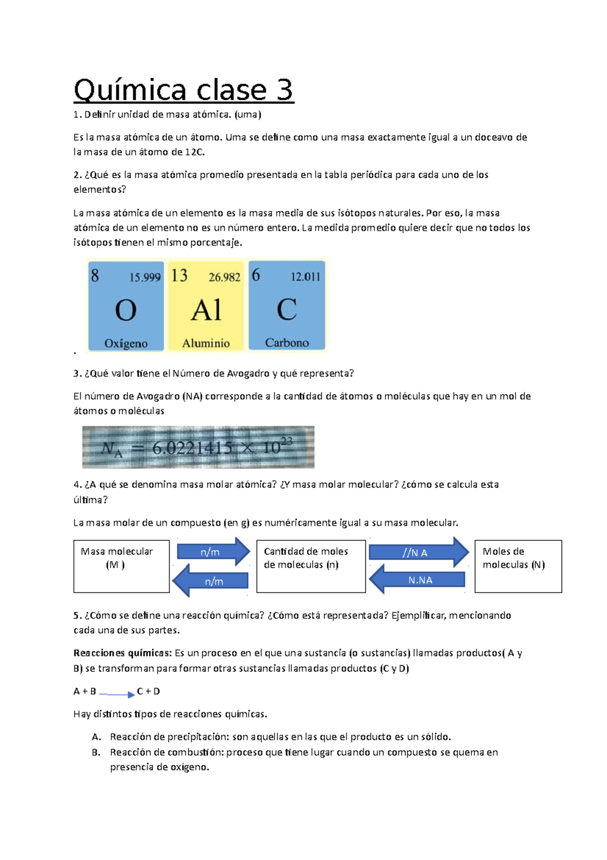 Quimica clase 3 - Química clase 3 Definir unidad de masa atómica. (uma ...