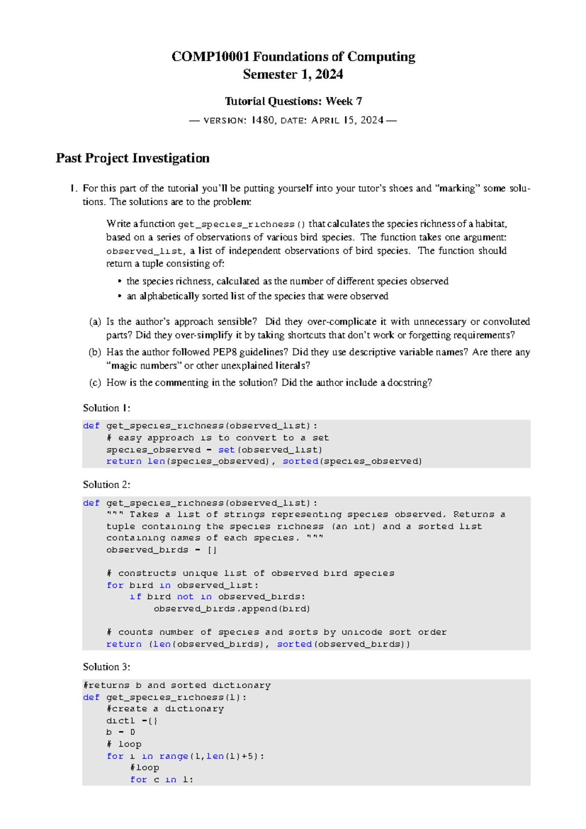 Tutesheet Week7 Comp10001 Foundations Of Computing Semester 1 2024 Tutorial Questions Week 7