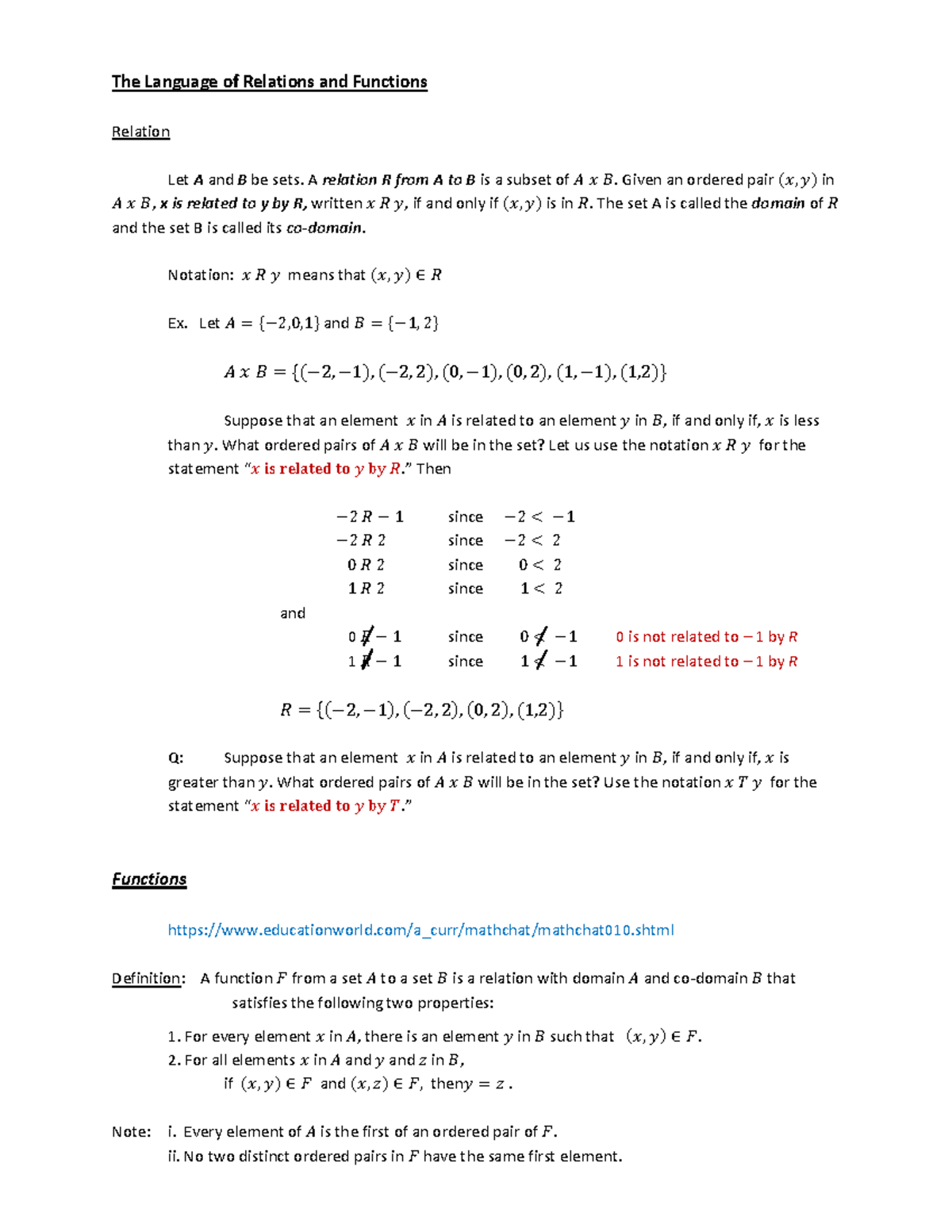 The Language of Relations and Functions - The Language of Relations and ...