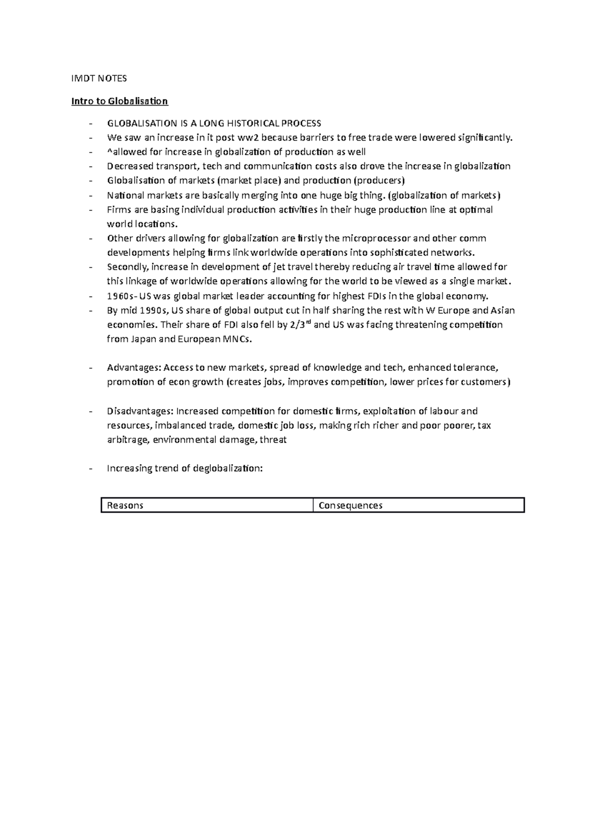 IMDT Notes - IMDT NOTES Intro to Globalisation GLOBALISATION IS A LONG ...