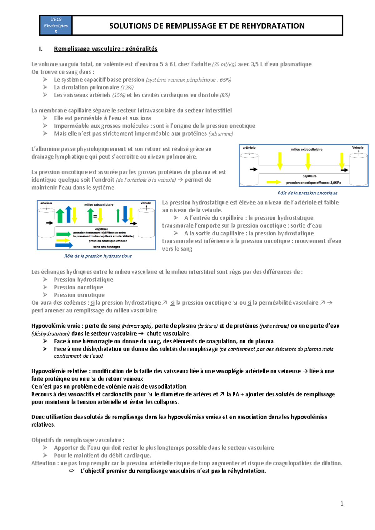 5.Solutions de remplissage et de réhydratation - I. Remplissage ...