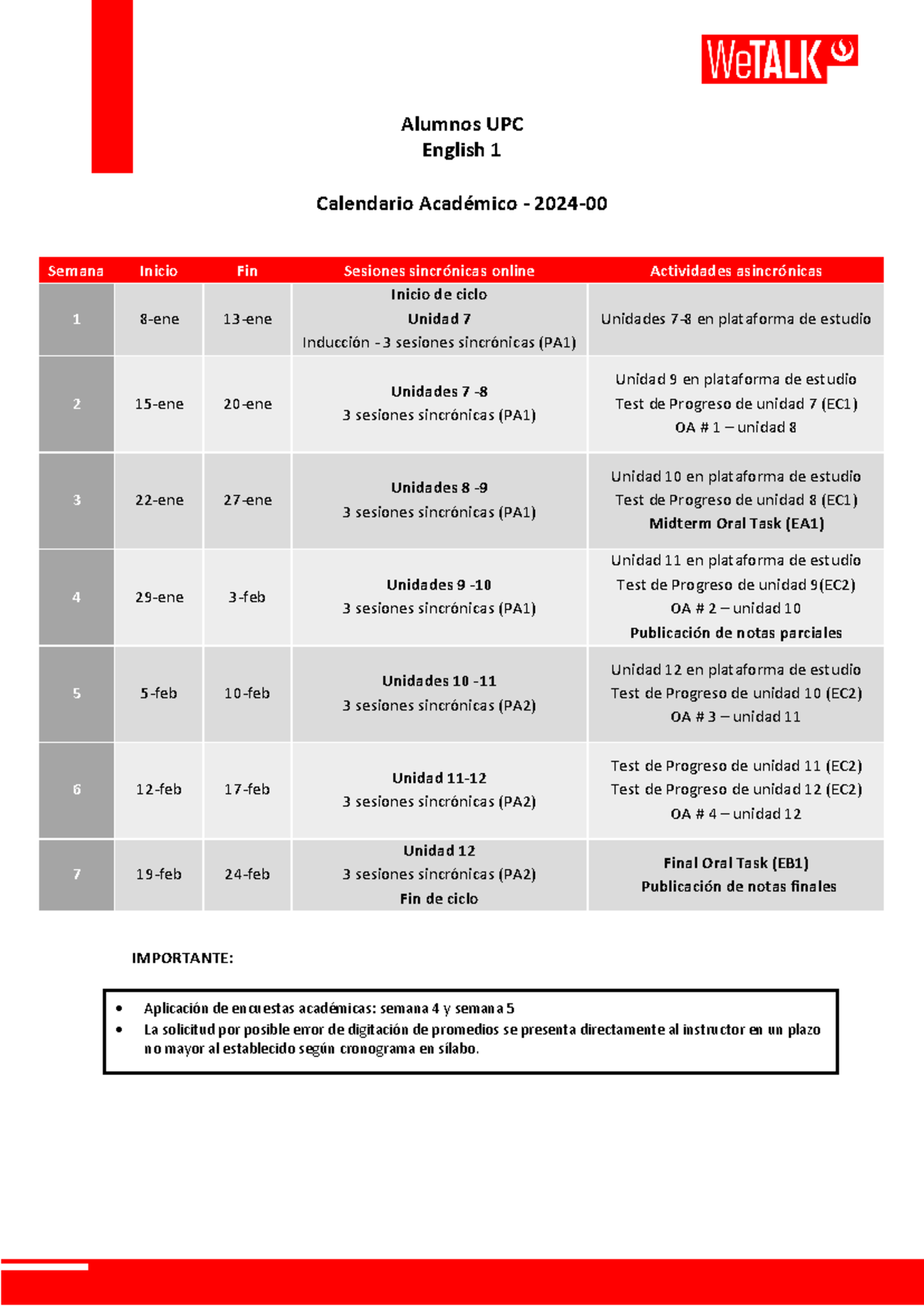 I1 Calendario Alumnos UPC 2024-00 - Alumnos UPC English 1 Calendario ...