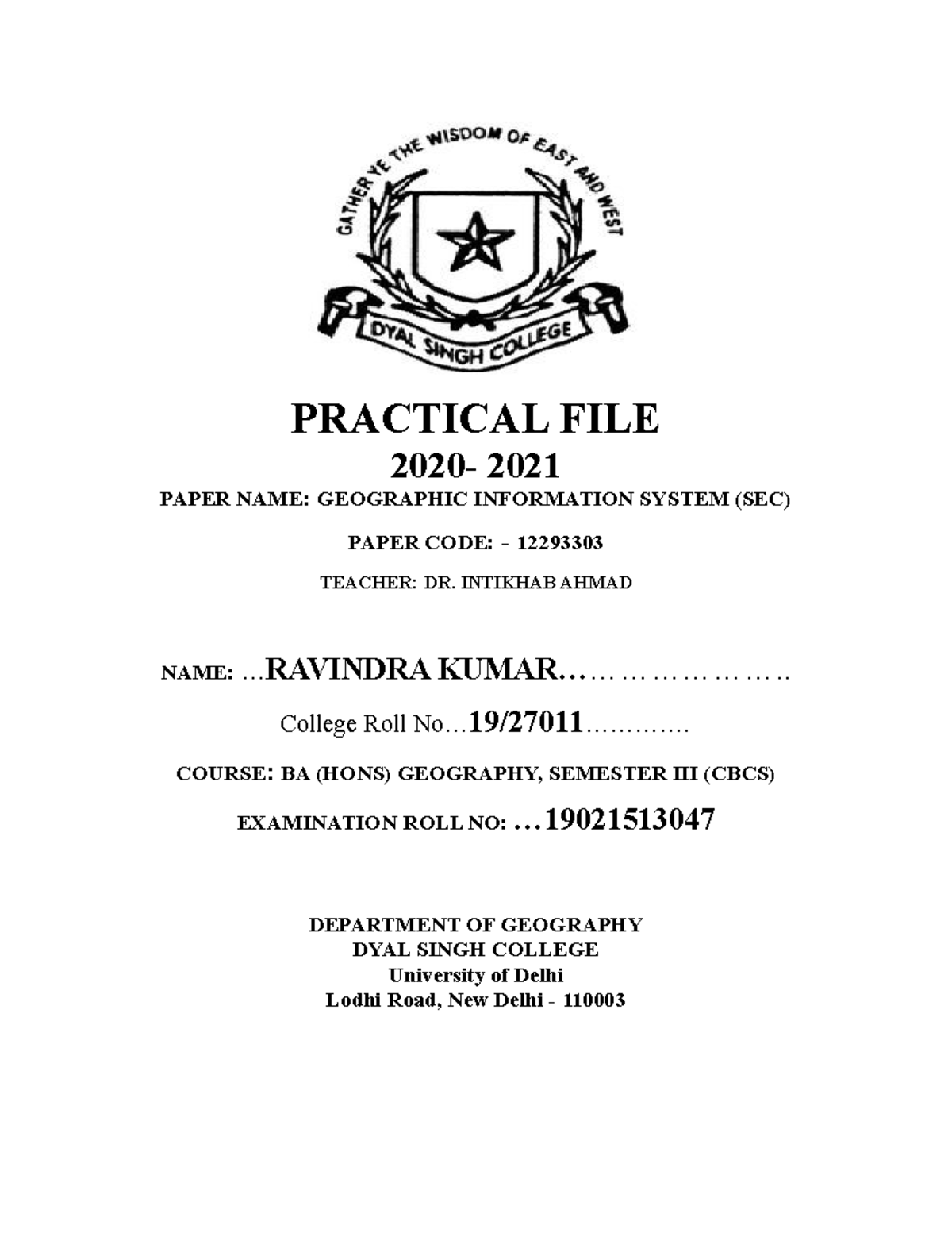 remote sensing GIS maping knowlege gaining - PRACTICAL FILE ...